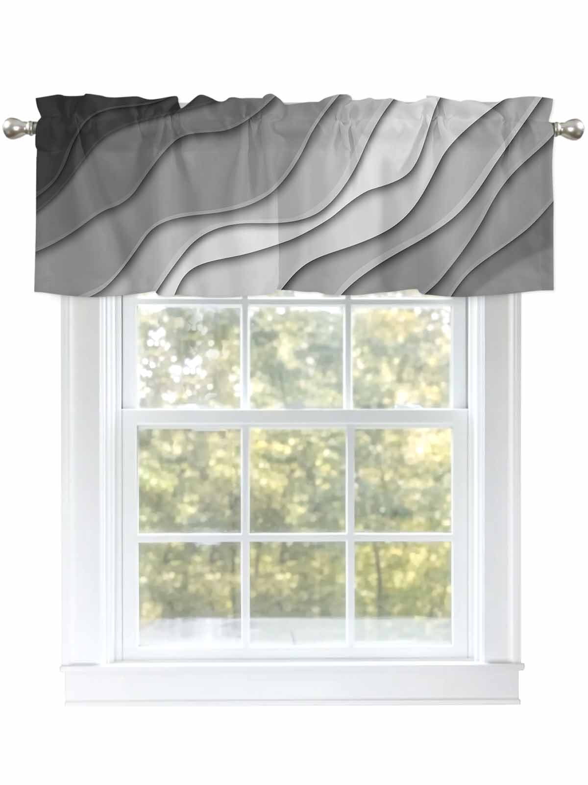 Curtain Valance for Windows Grey Modern Geometric Kitchen Curtain ...