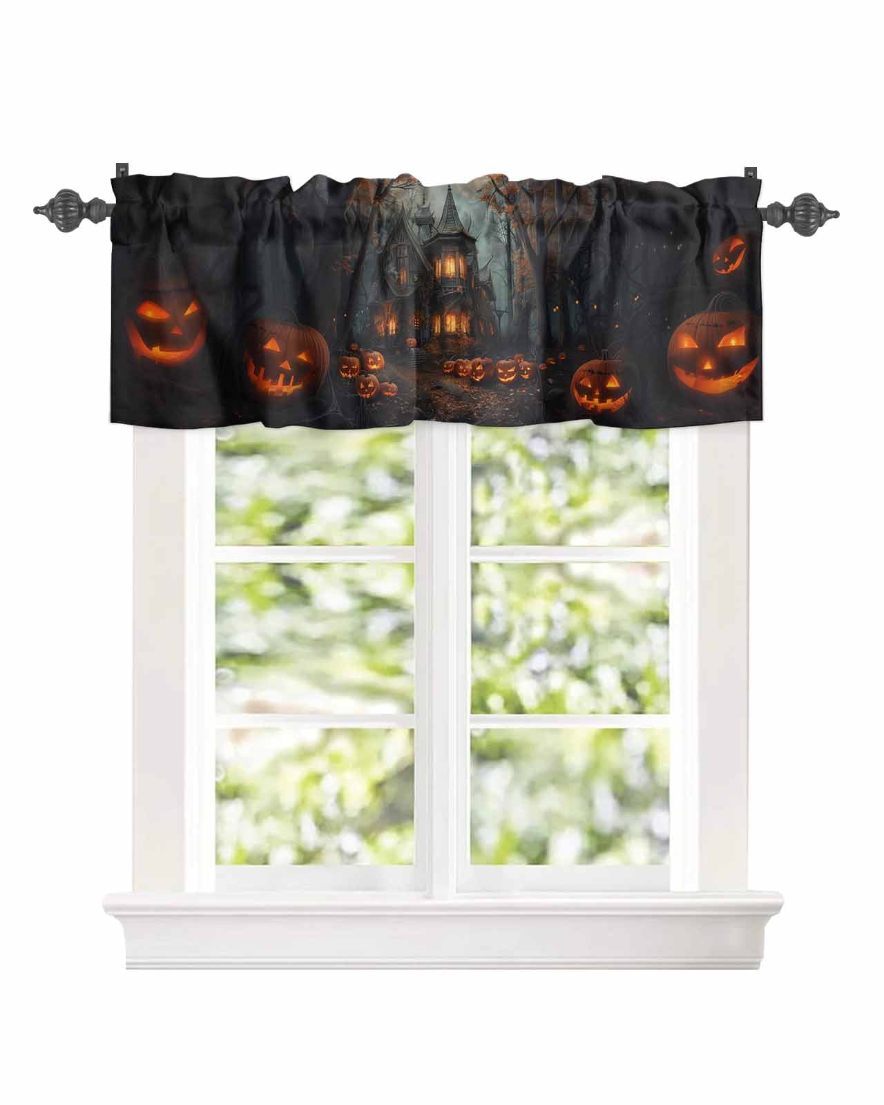 Curtain Valance for Windows Halloween Scary House Pumpkin Ghost Face ...