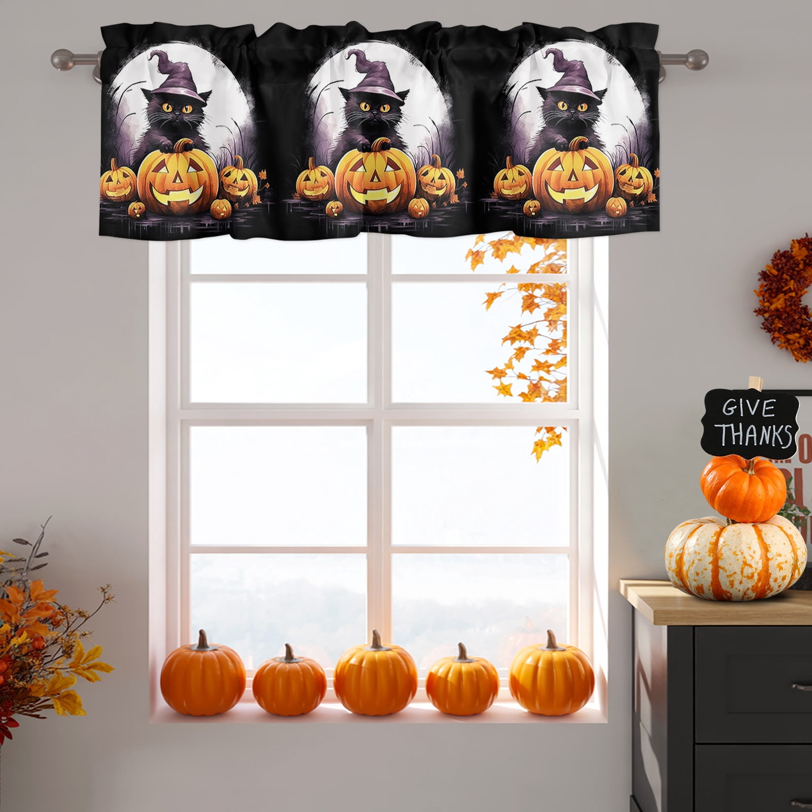 Curtain Valance for Windows, Halloween Scary Pumpkin Ghost Kitchen ...