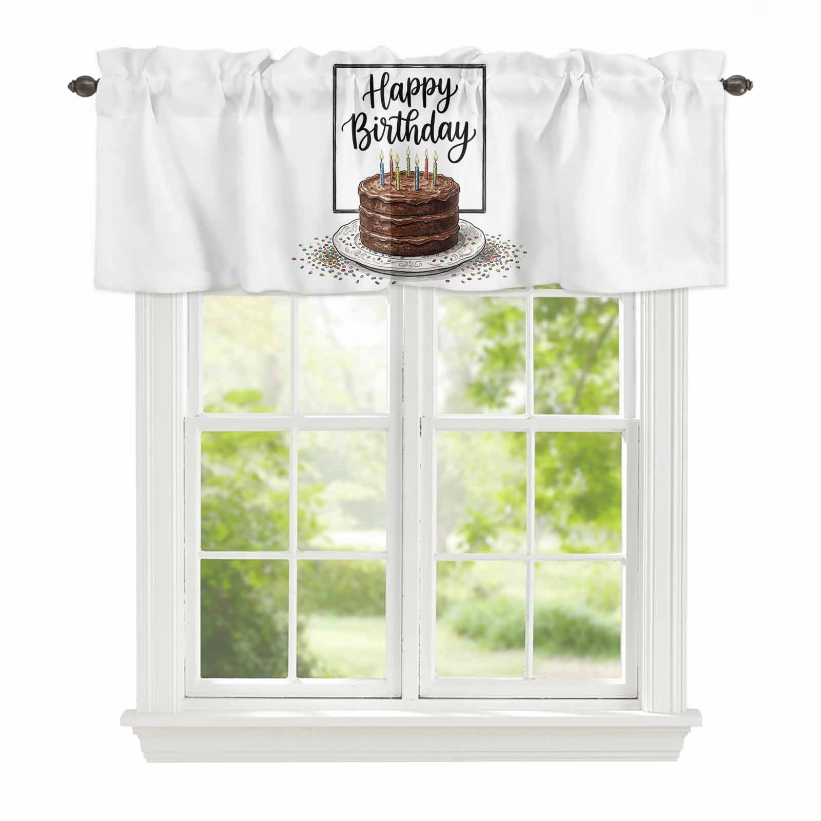 Curtain Valance for Windows, Happy Birthday Words Kitchen Valances Rod ...