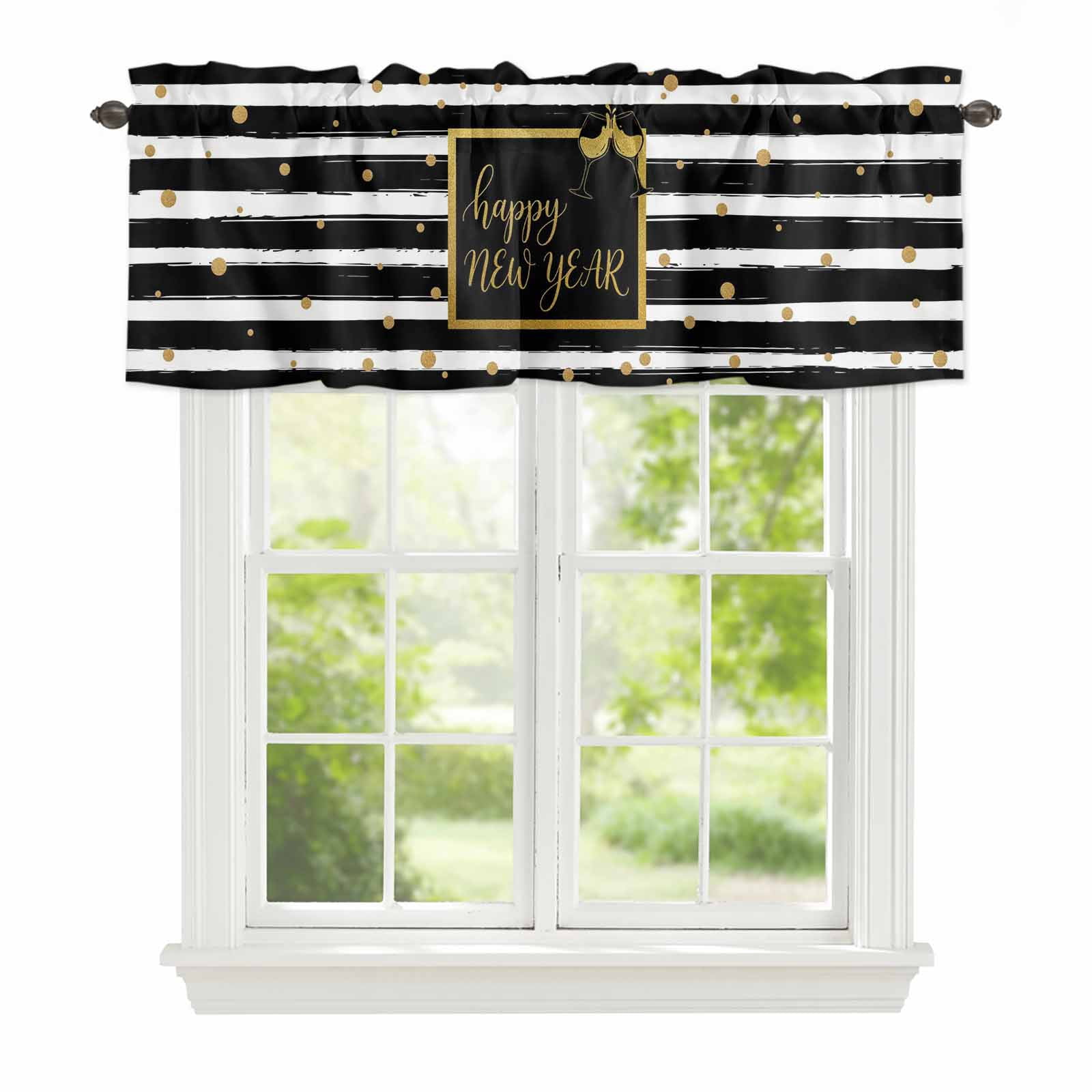 Curtain Valance for Windows, Happy New Year Words Kitchen Valances Rod ...