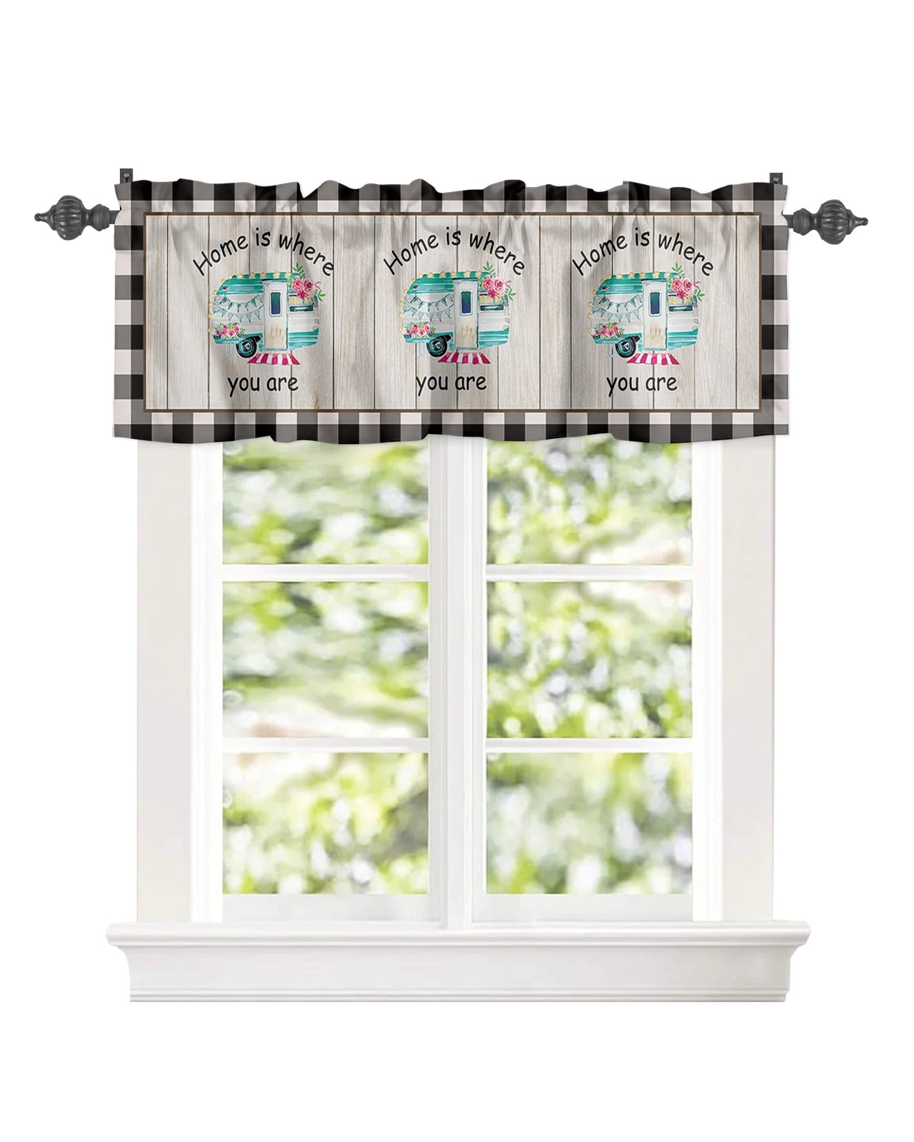 Curtain Valance for Windows Home RV Black White Buffalo Check Kitchen ...