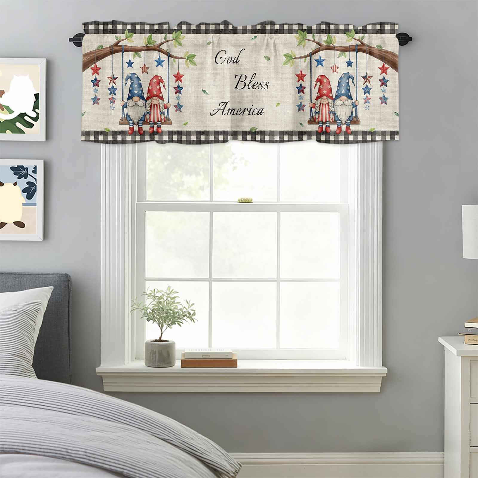 Curtain Valance for Windows, Independence Day American Gnome Kitchen ...