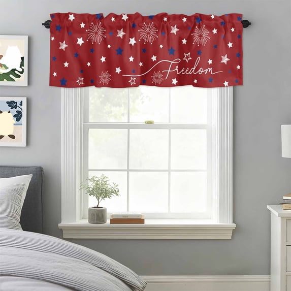 Curtain Valance for Windows, Independence Day Blue White Star Kitchen ...