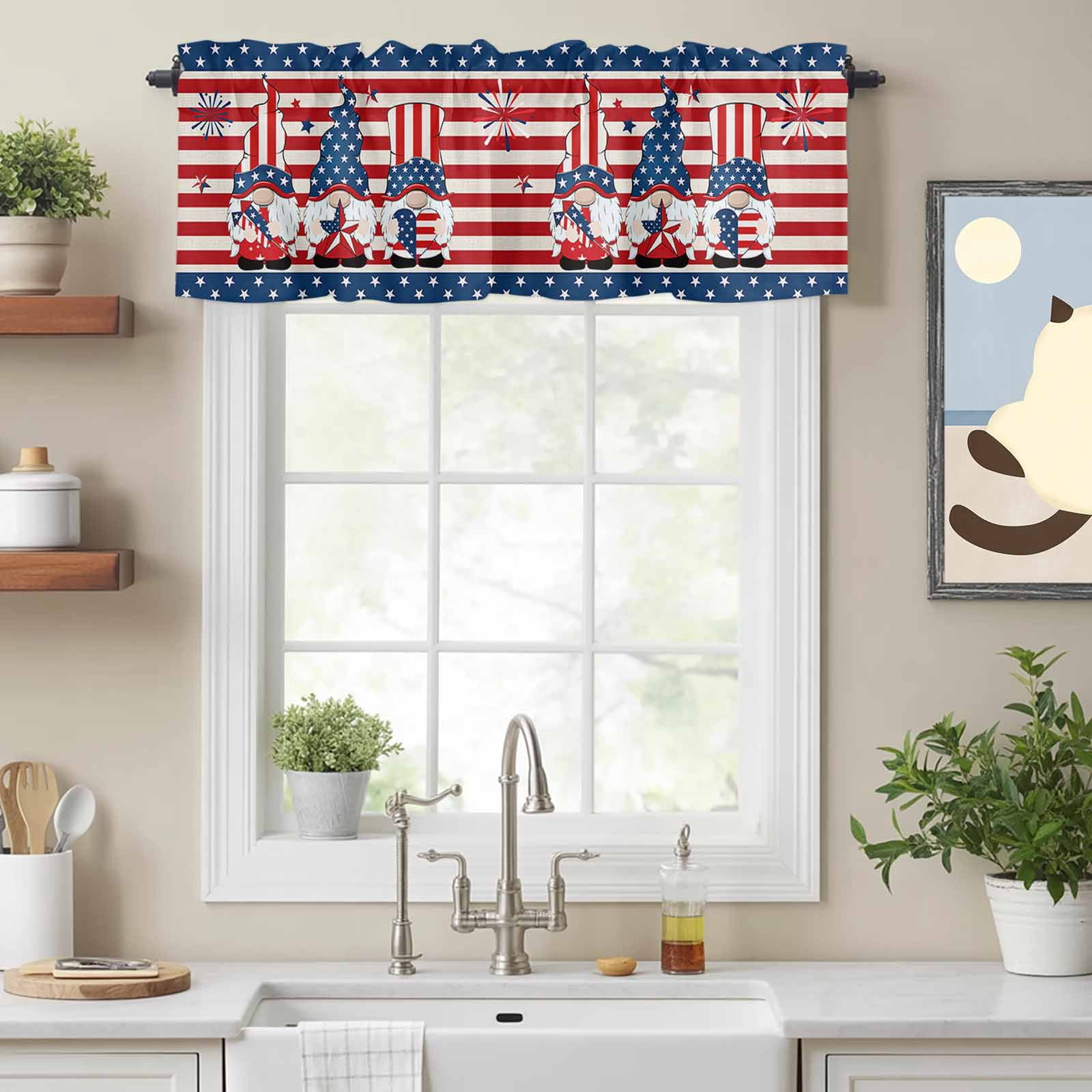 Curtain Valance for Windows, Independence Day Gnome with USA Flag ...