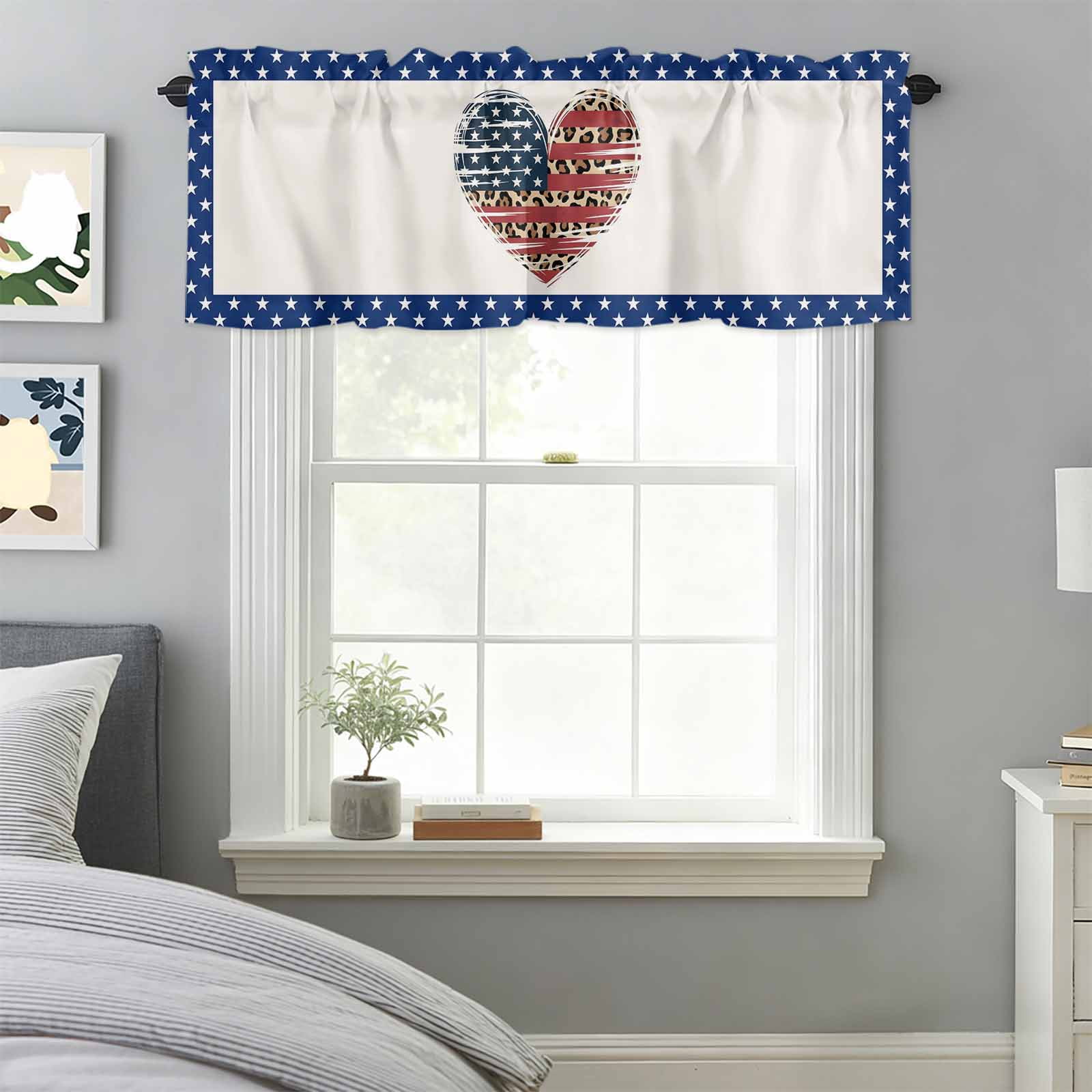 Curtain Valance for Windows, Independence Day Leopard Print Love ...