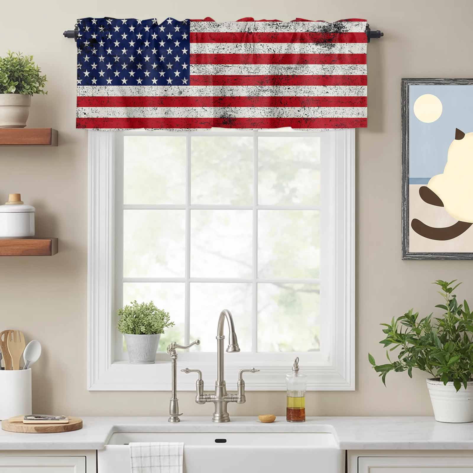Curtain Valance for Windows, Independence Day Stars Stripes Retro ...