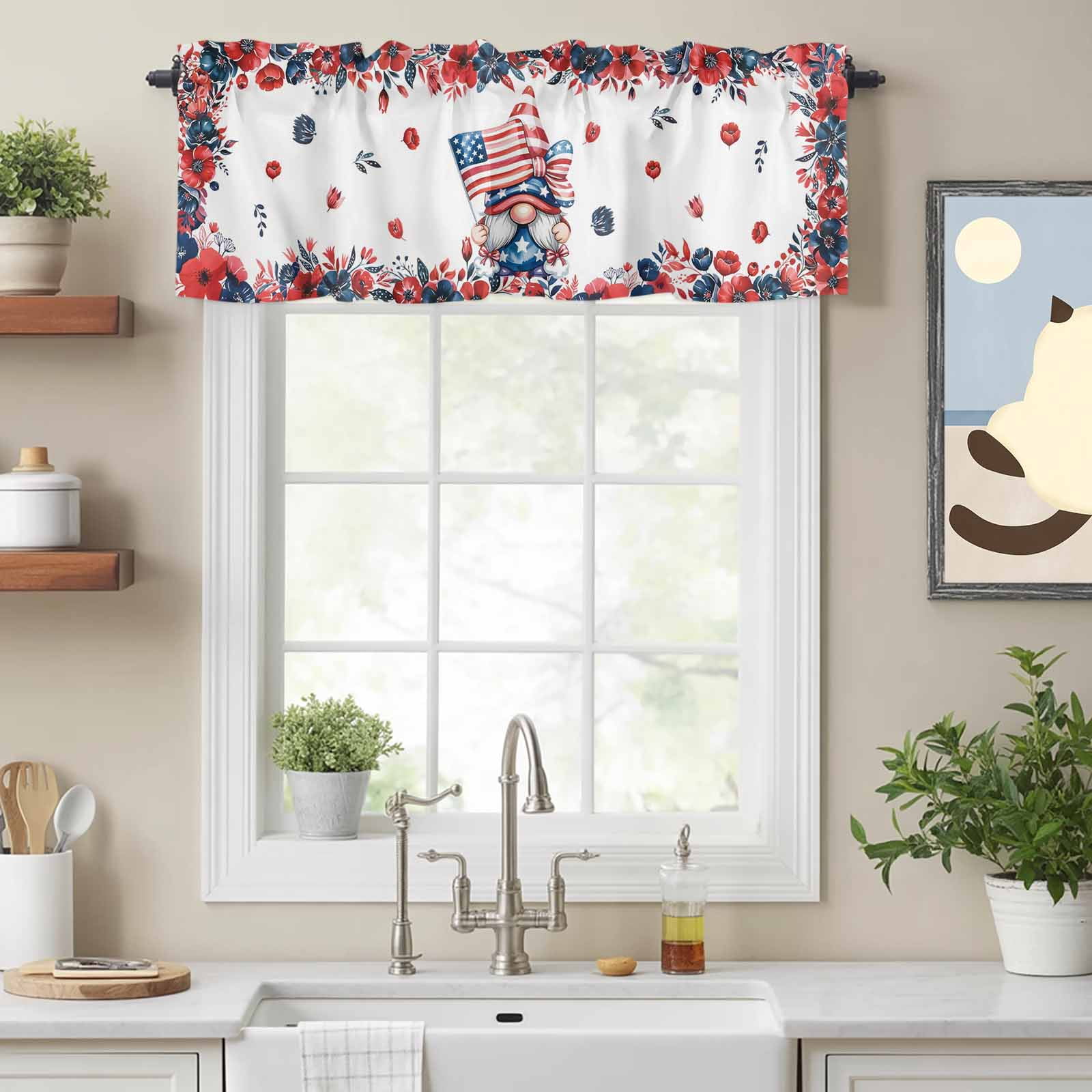 Curtain Valance for Windows, Independence Day U.S. Flag Dwarf Kitchen ...