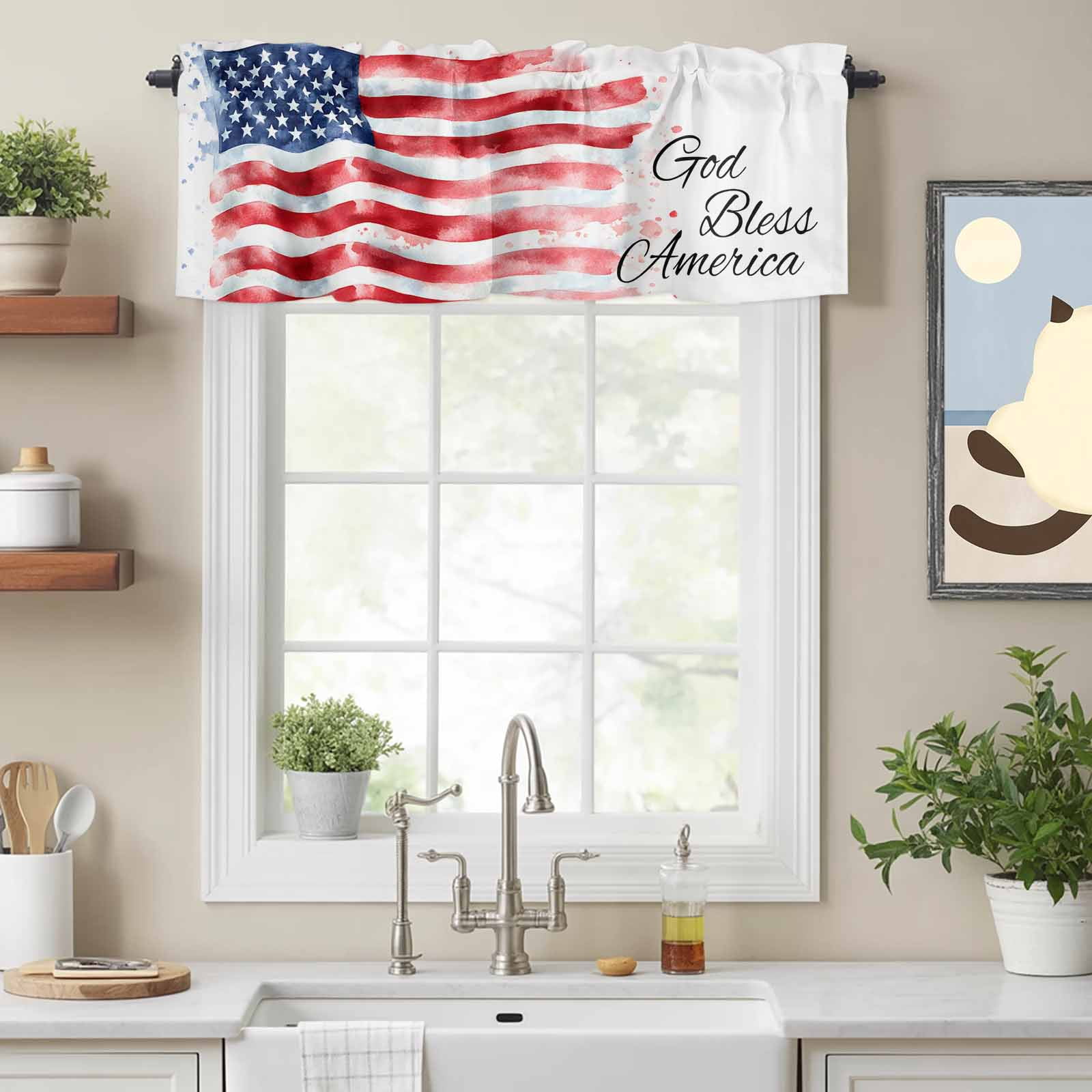 Curtain Valance for Windows, Independence Day USA Flag God Bless ...