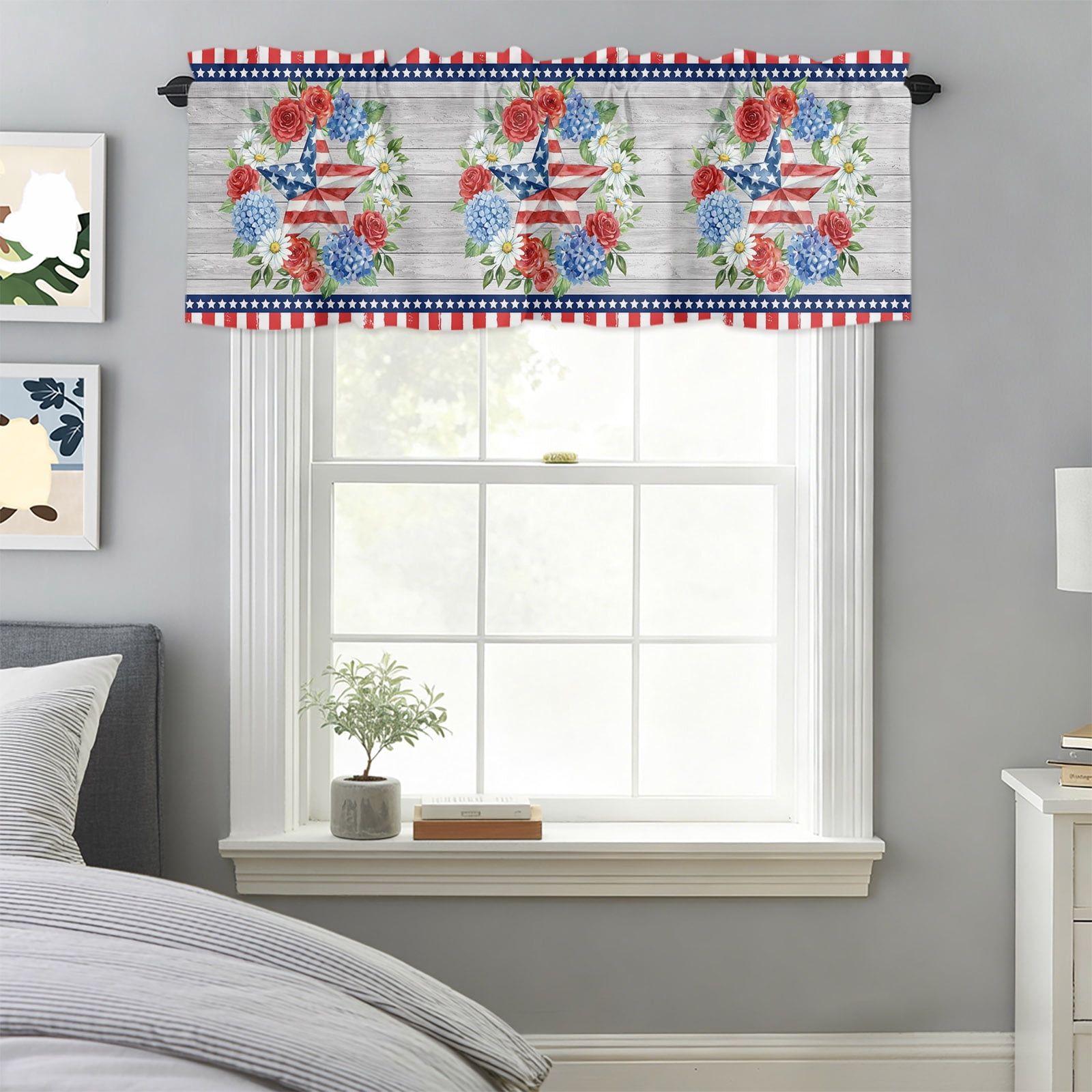 Curtain Valance for Windows, Independence Day USA Stars Kitchen ...