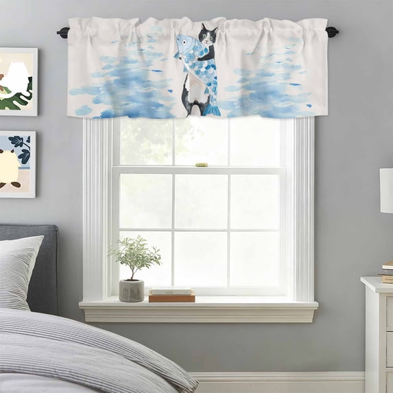 Curtain Valance for Windows, Japanese Cats Fish Kitchen Valances Rod ...