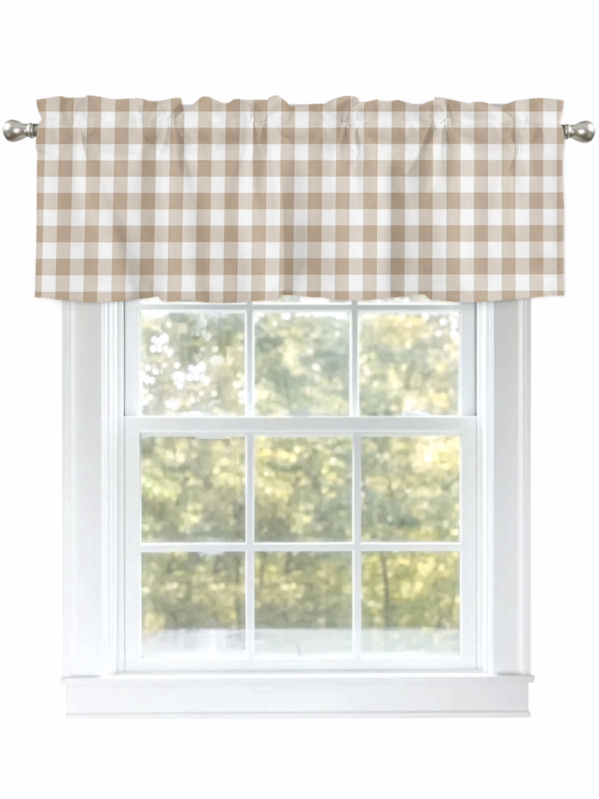 Curtain Valance for Windows Khaki Buffalo Check Plaid Kitchen Curtain ...