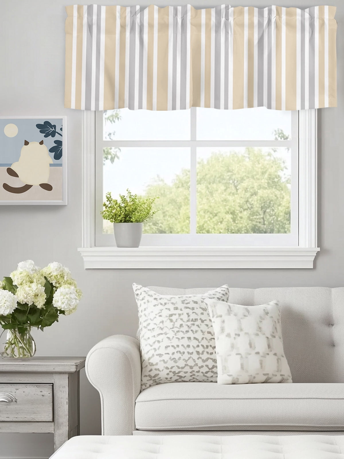 Curtain Valance for Windows, Khaki Gray Gradient Striped Kitchen ...