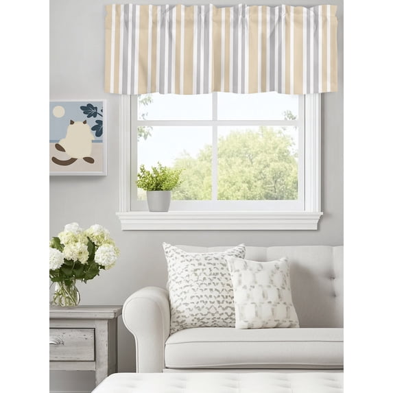 Curtain Valance for Windows, Khaki Gray Gradient Striped Kitchen ...