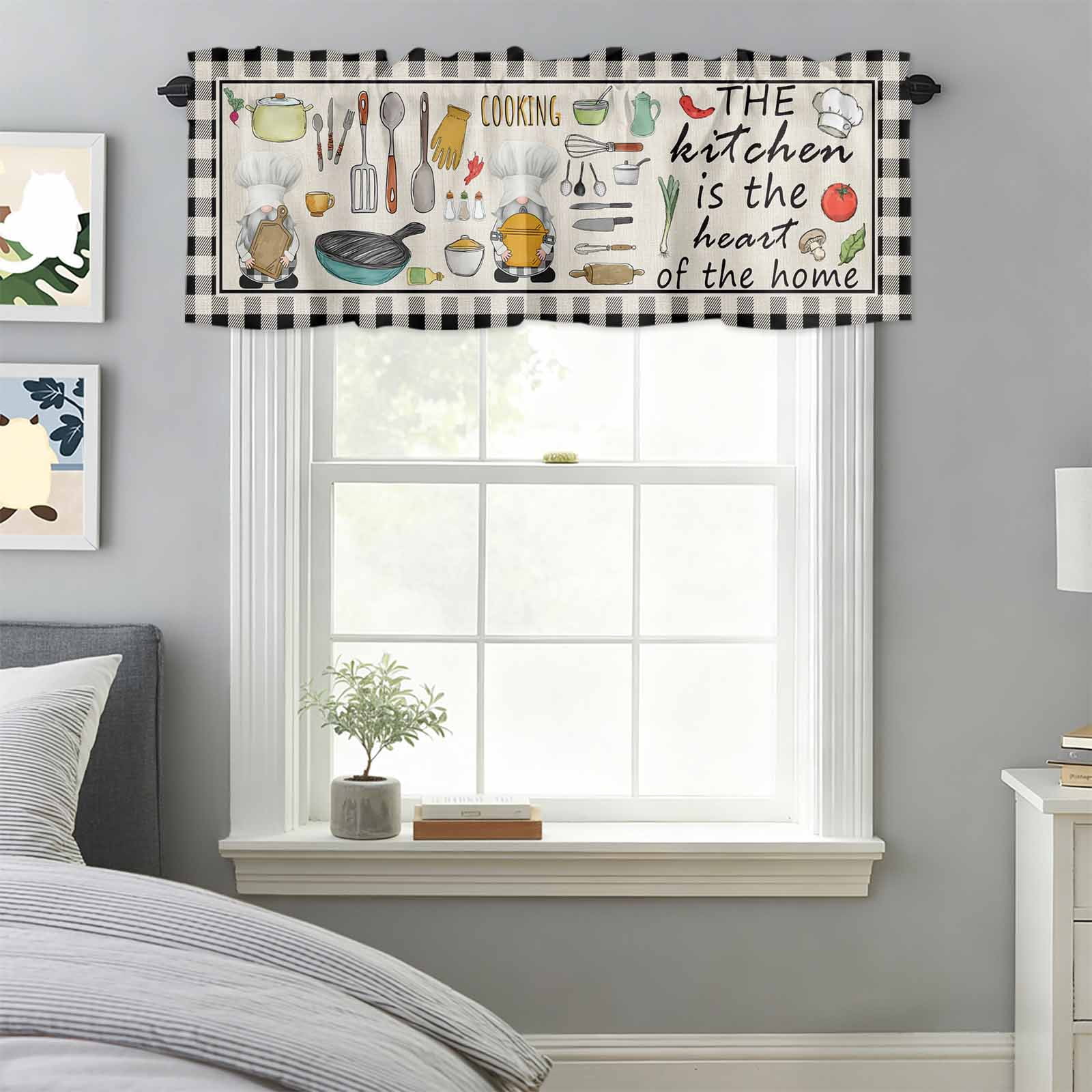 Curtain Valance for Windows, Kitchen Cooking Gnomes Kitchenware Kitchen ...