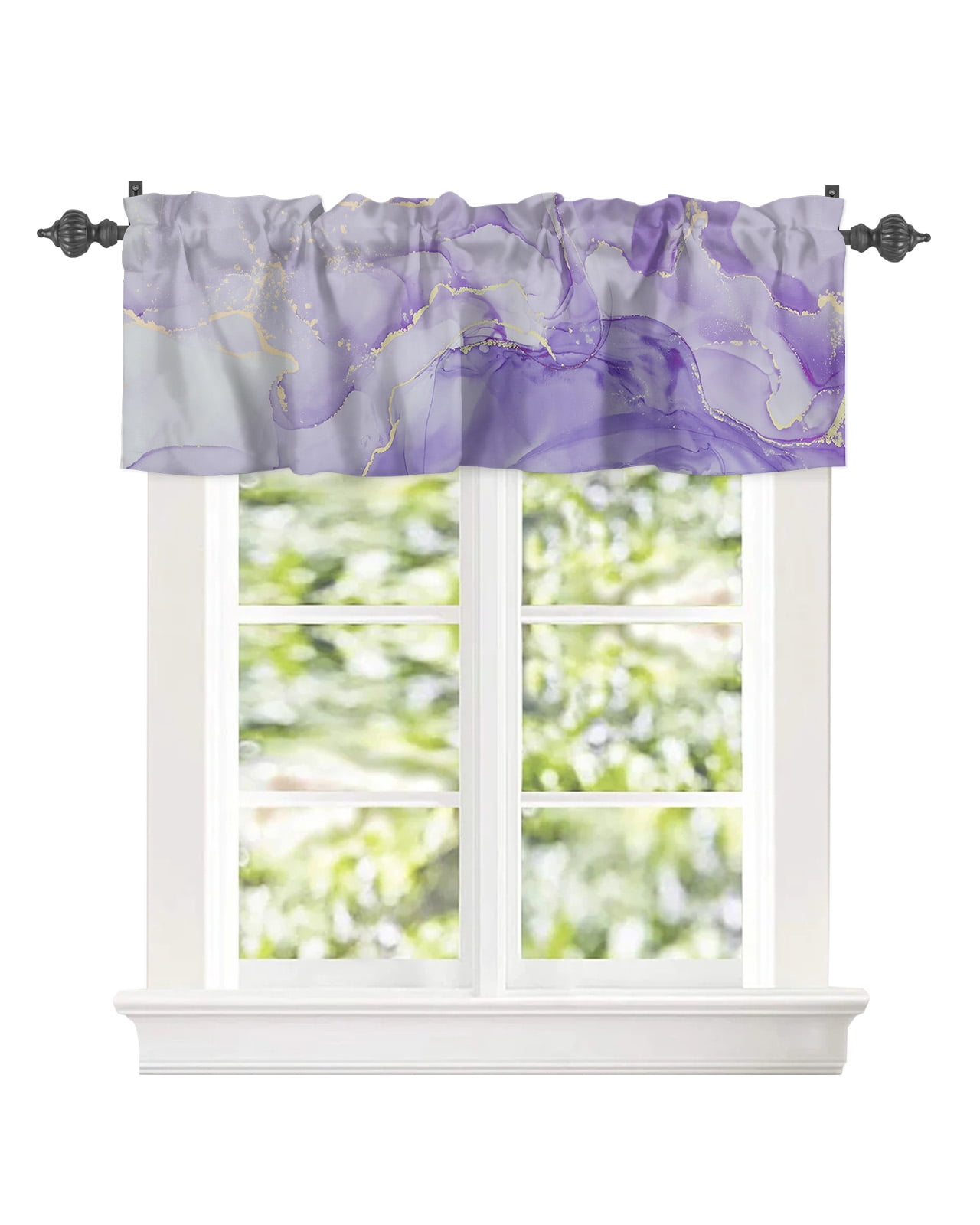 Curtain Valance for Windows Lavender Purple Marble Texture Gold Stripes ...