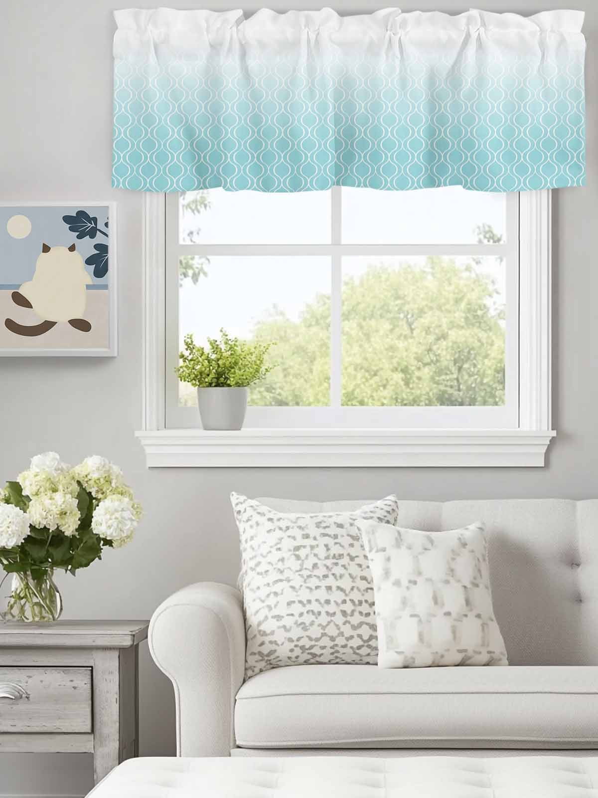 Curtain Valance for Windows,Light Blue Gradient Grid Kitchen Valances ...