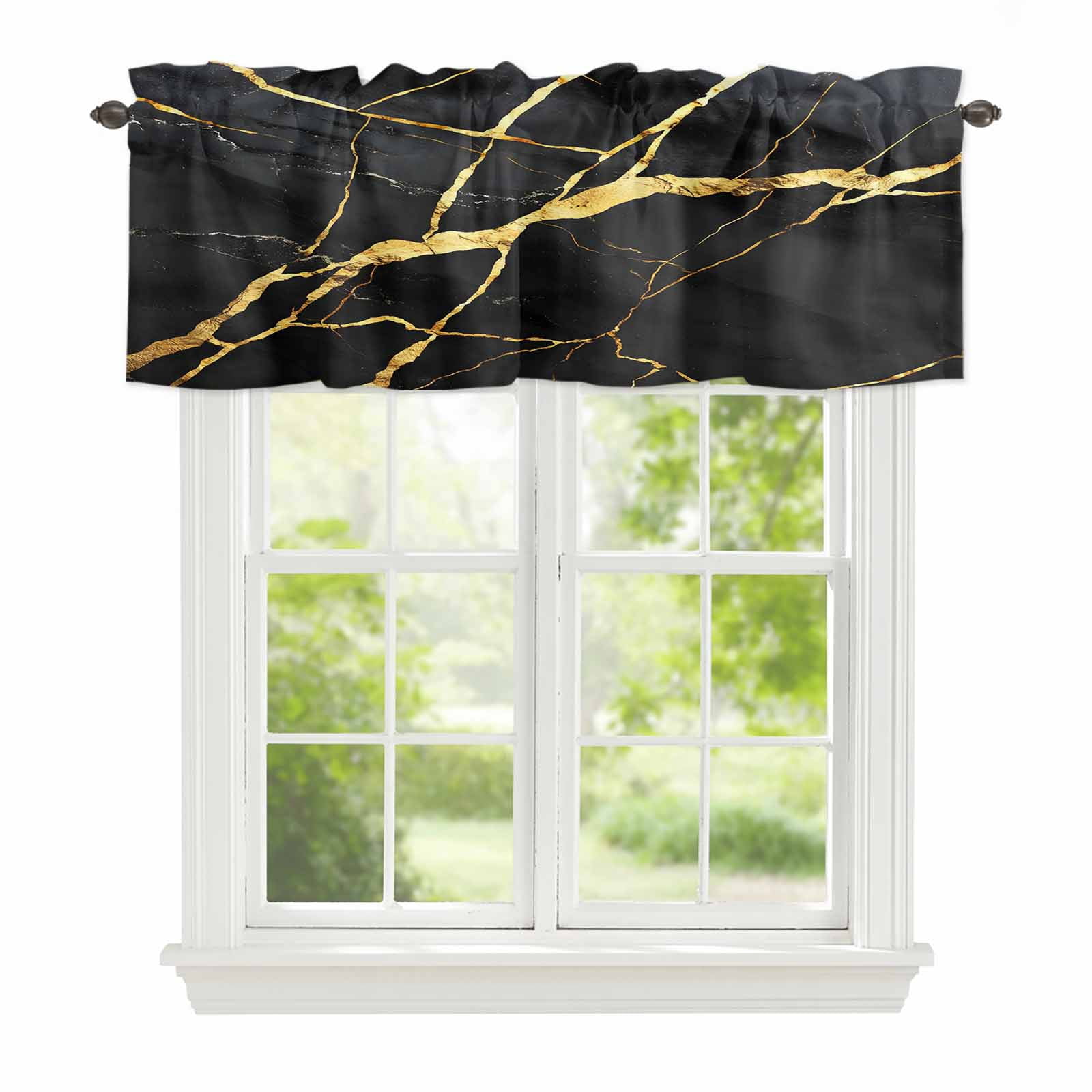 Curtain Valance for Windows, Marble Texture Kitchen Valances Rod Pocket ...