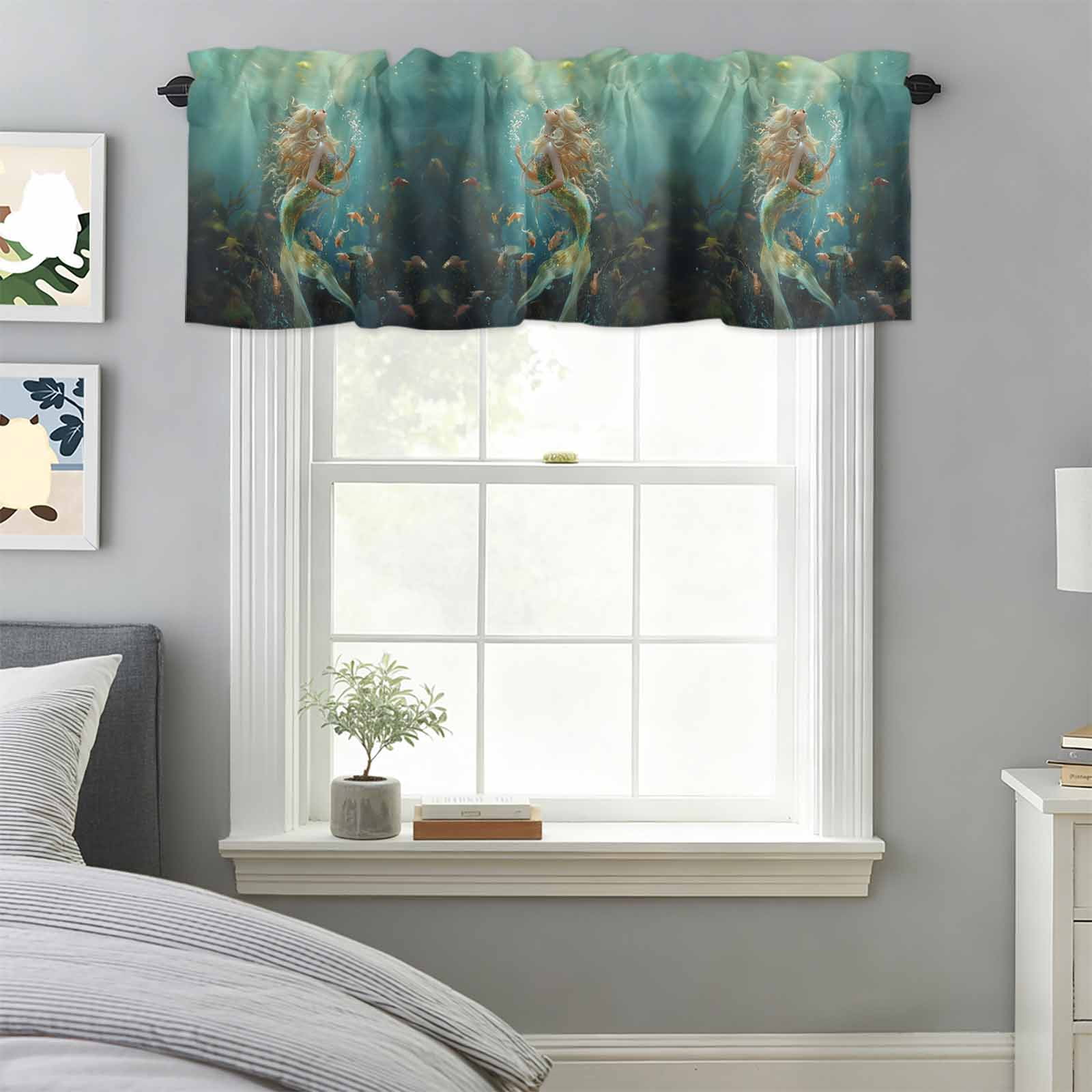 Curtain Valance for Windows, Marine Beautiful Mermaid Fish Kitchen ...
