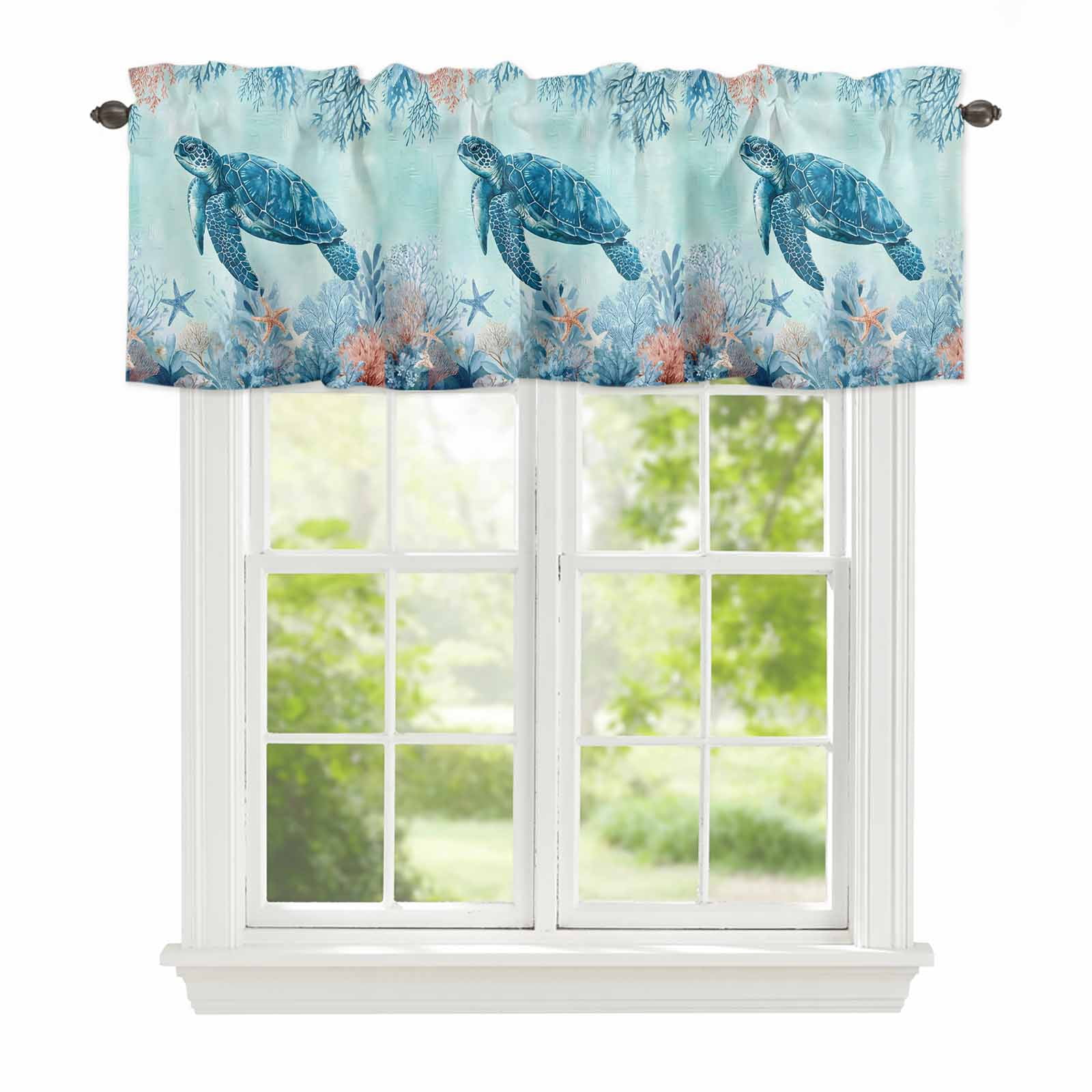 Curtain Valance for Windows, Marine Life Sea Turtle Coral Starfish ...