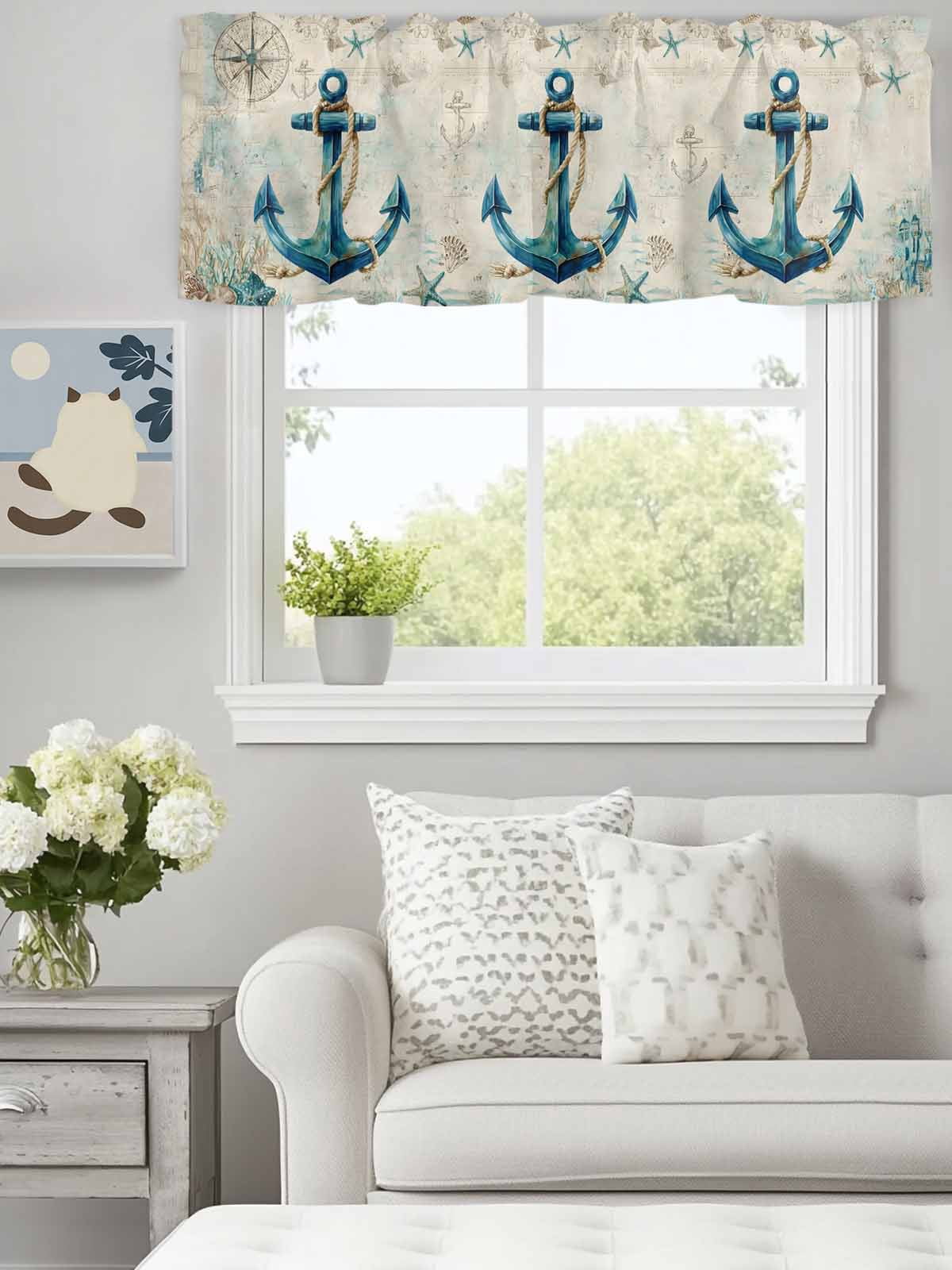 Curtain Valance for Windows, Marine Nautical Sailing Anchor Kitchen ...