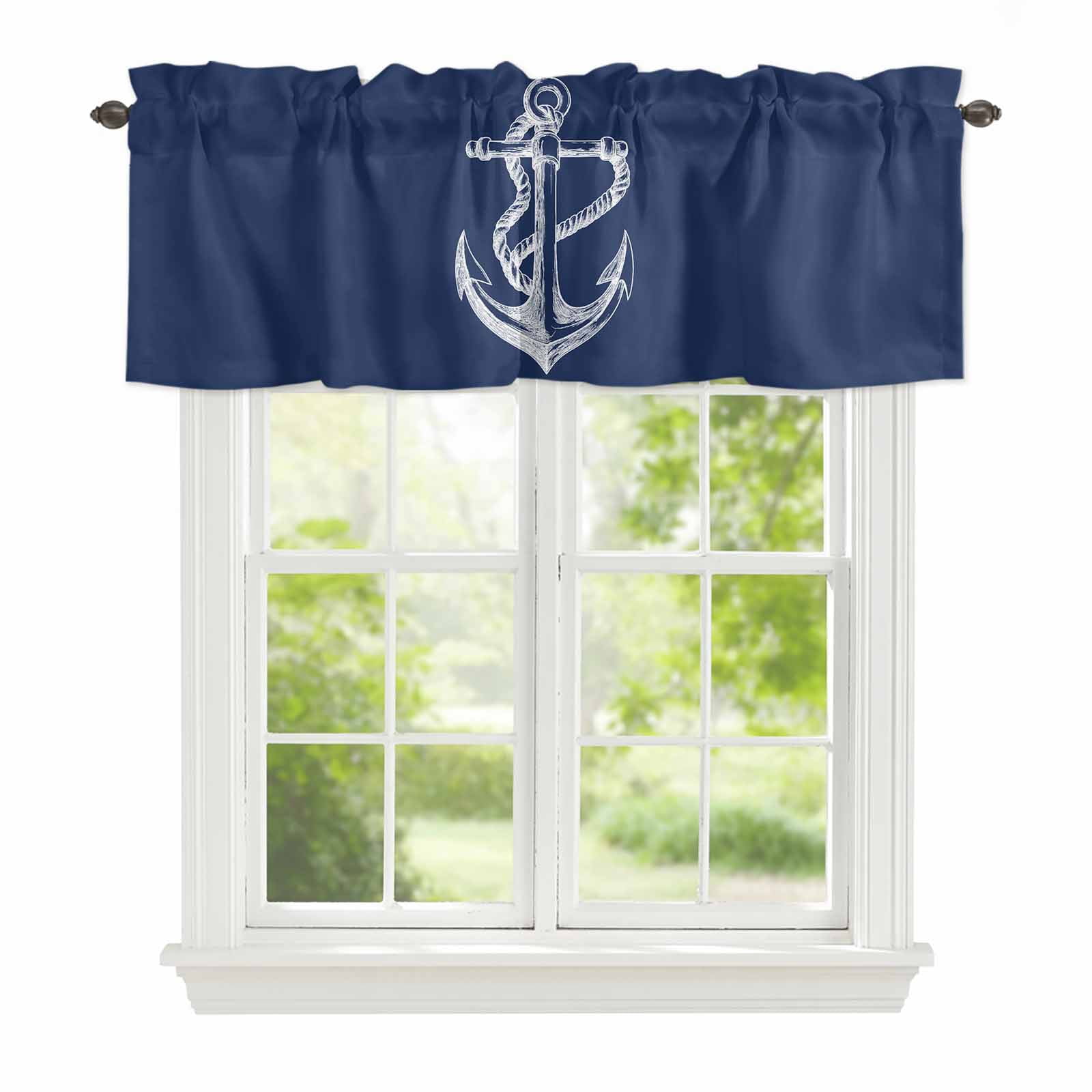 Curtain Valance for Windows, Marine Theme Anchor String Sketch Kitchen ...