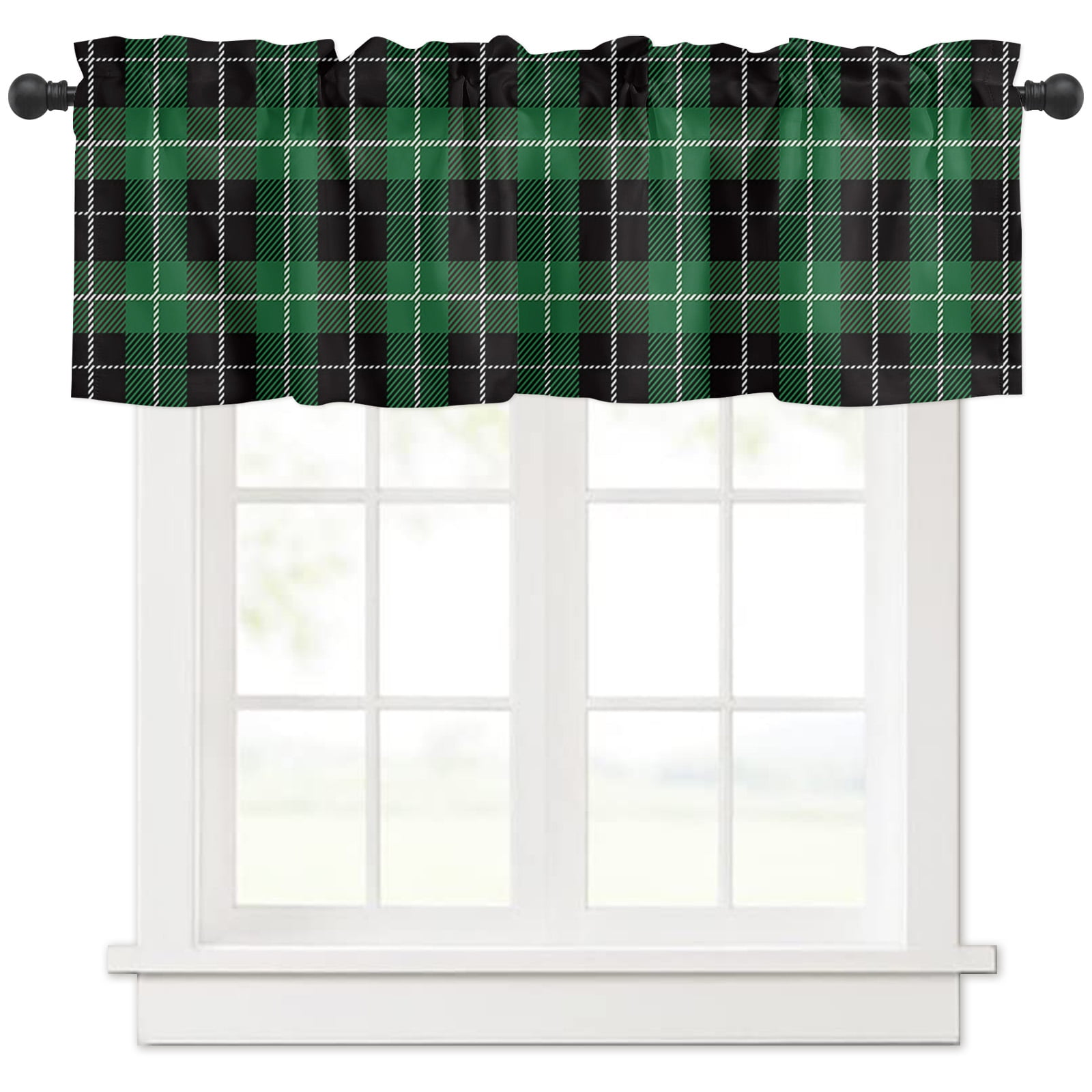 Curtain Valance for Windows Merry Christmas Green Buffalo Plaid Kitchen ...