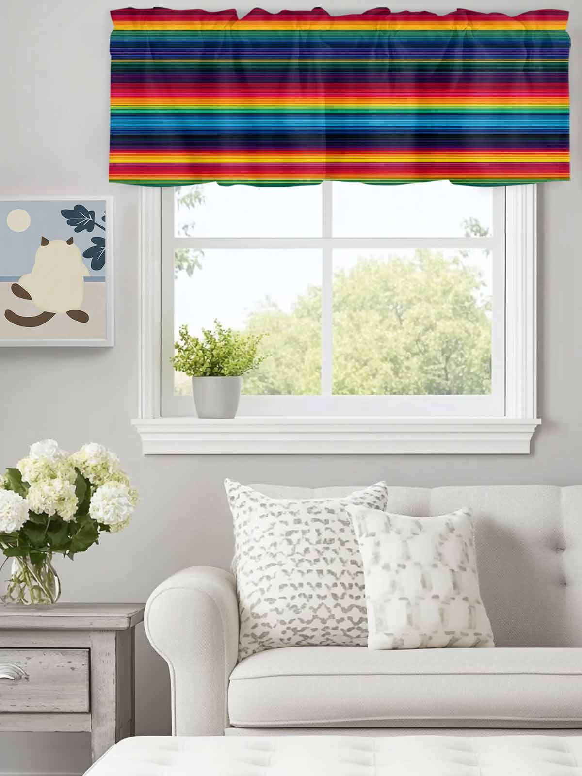 Curtain Valance for Windows, Mexican Stripes Ethnic Geometric Kitchen ...