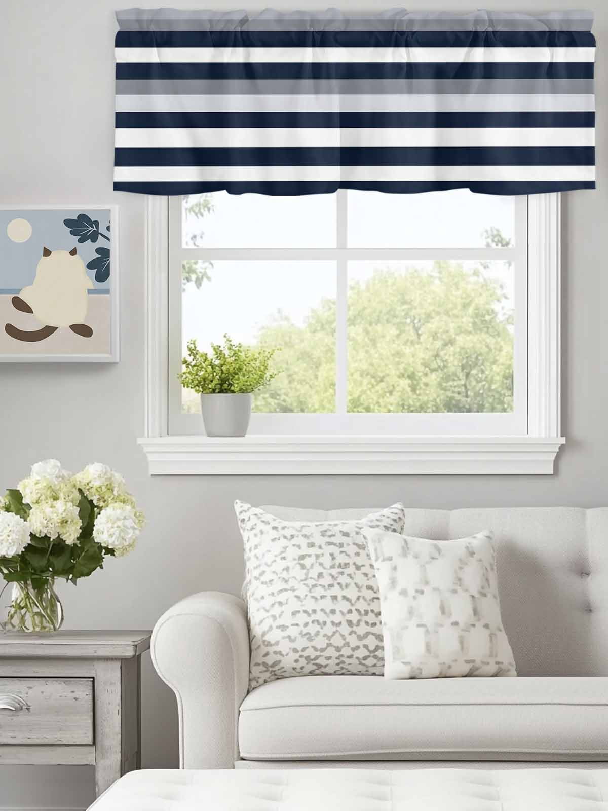 Curtain Valance for Windows, Minimalist Art Horizontal Stripe Kitchen ...