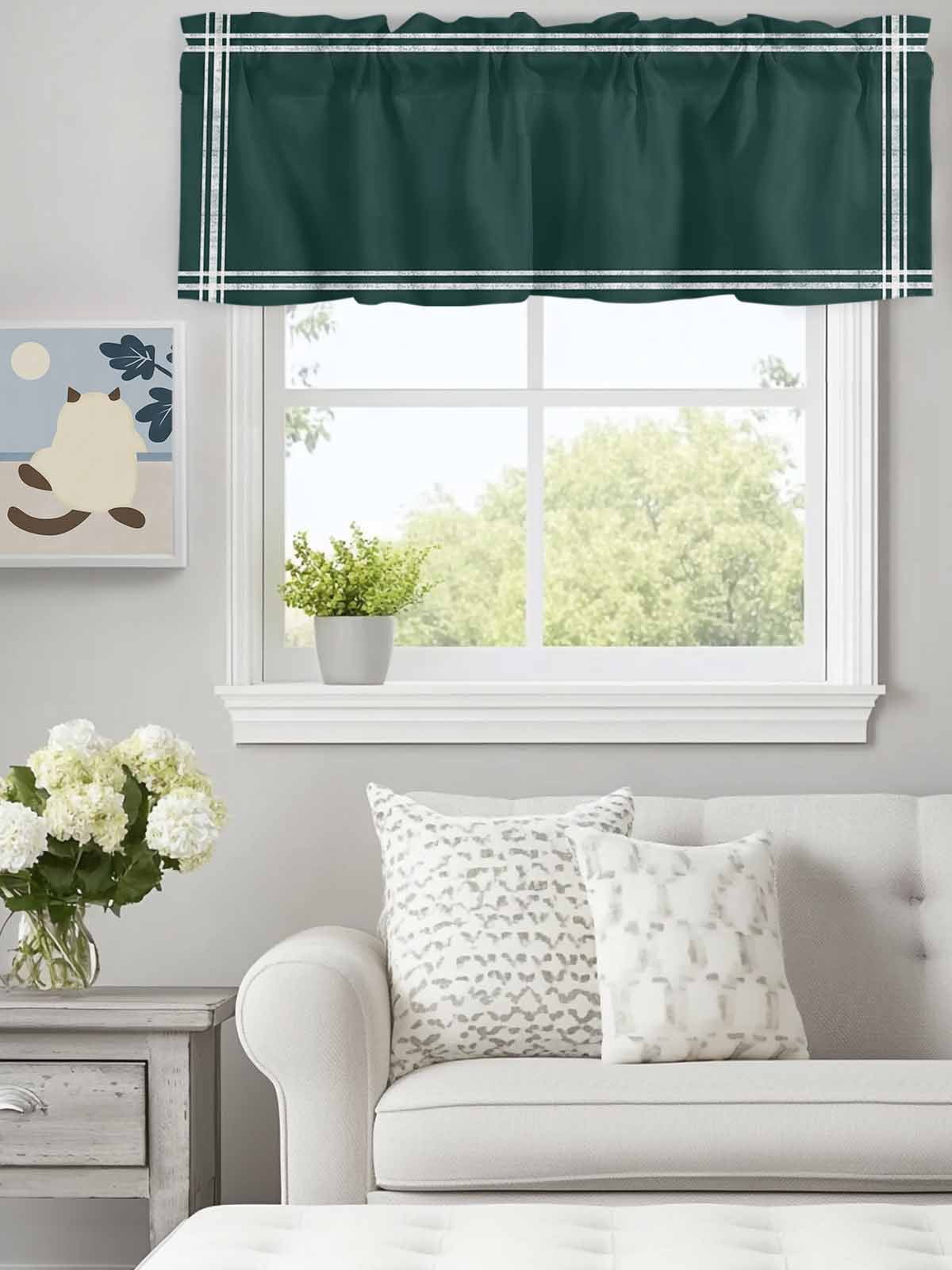 Curtain Valance for Windows, Minimalist Art Solid Dark Green Kitchen ...