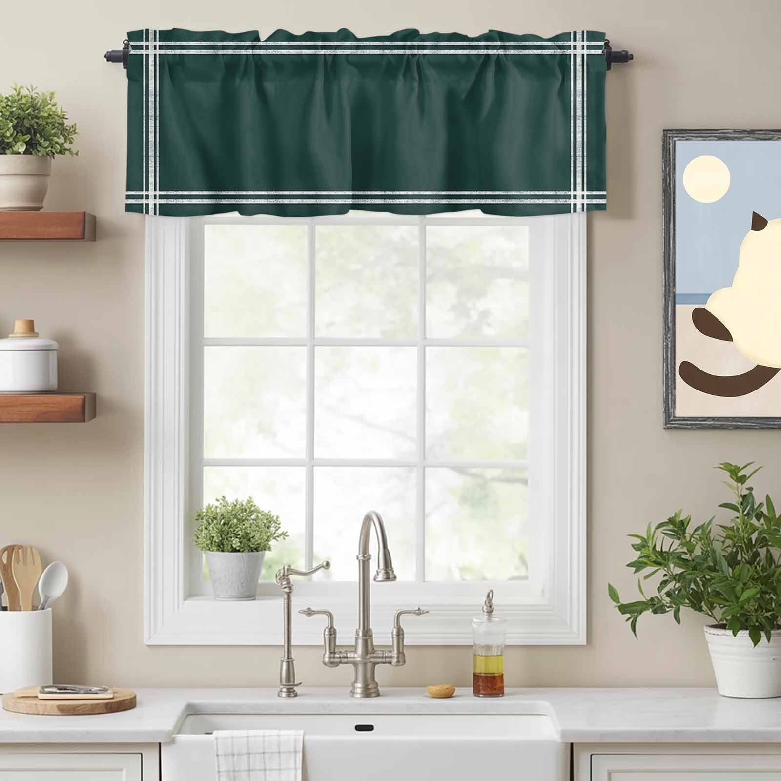 Curtain Valance for Windows, Minimalist Art Solid Dark Green Kitchen ...