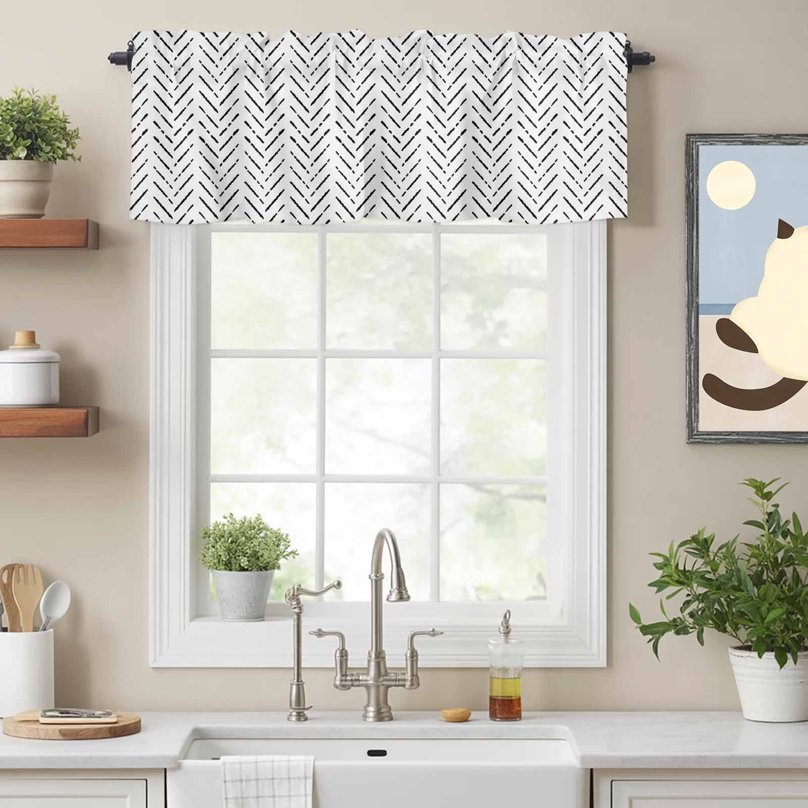 Curtain Valance for Windows, Minimalist Stripe Chevron Art Kitchen ...