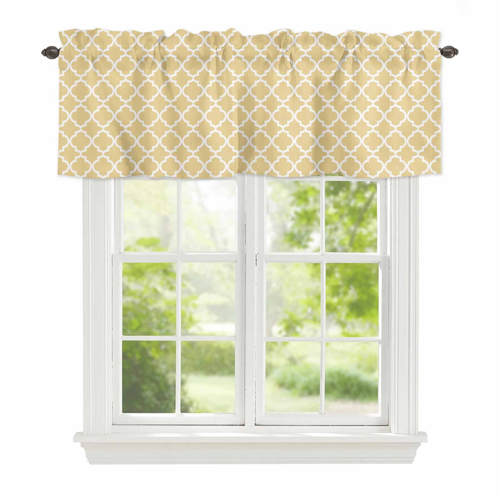 Curtain Valance for Windows, Minimalist Yellow Morocco Pattern Kitchen ...