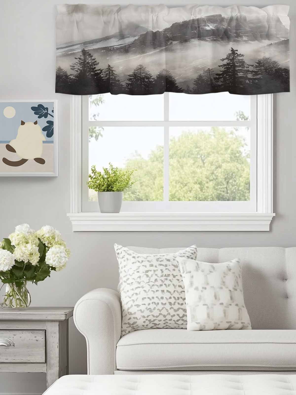 Curtain Valance for Windows, Misty Snow Mountains Kitchen Valances Rod ...