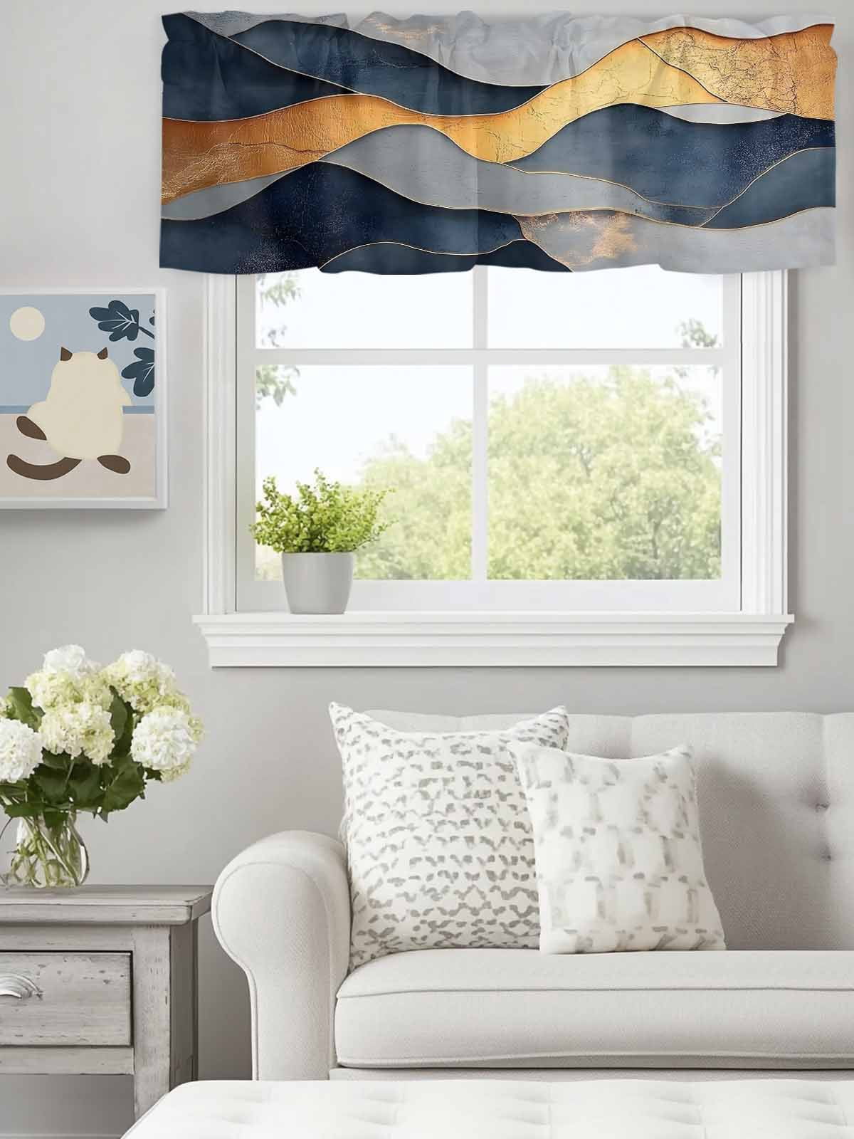Curtain Valance for Windows, Modern Abstract Ombre Geometric Kitchen ...