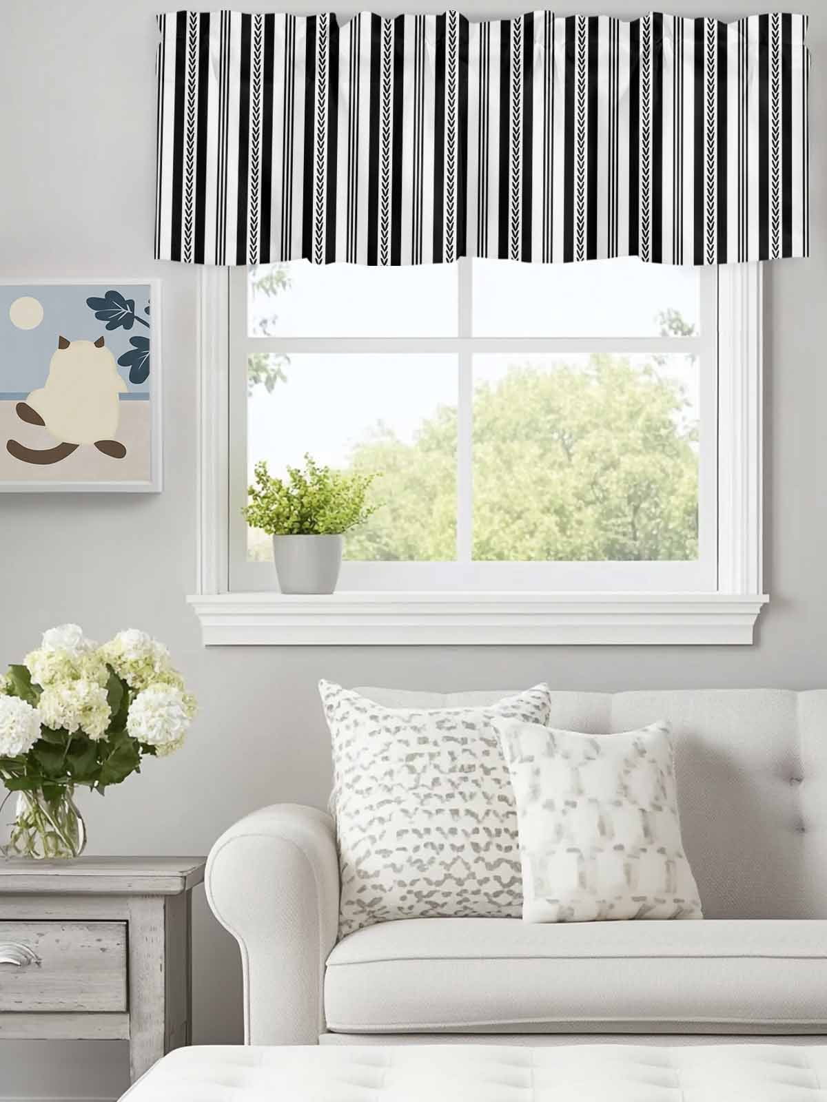 Curtain Valance for Windows, Modern Black Minimalist Stripe Kitchen ...