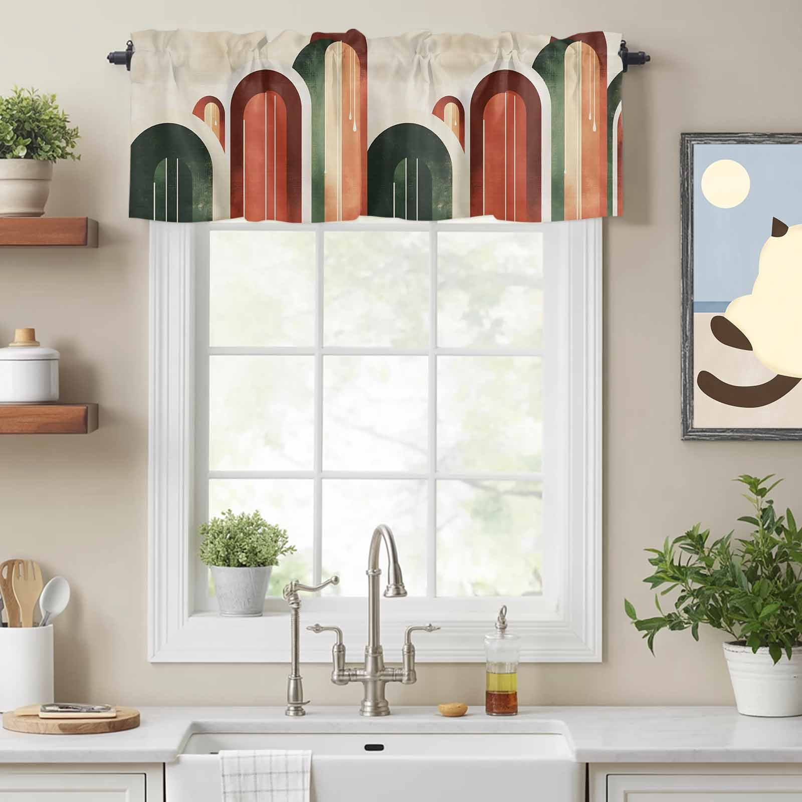 Curtain Valance for Windows, Modern Boho Geometric Arch Kitchen ...