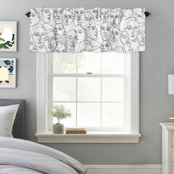Curtain Valance for Windows, Modern Character Face Abstract Line Arts ...