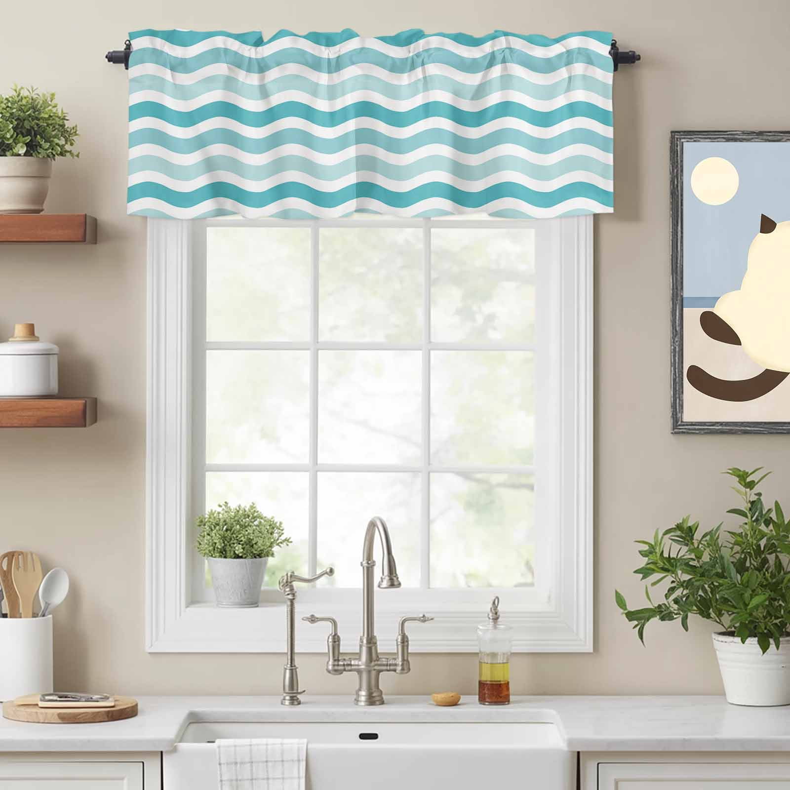 Curtain Valance for Windows, Modern Cyan Gradient Water Ripper Kitchen ...