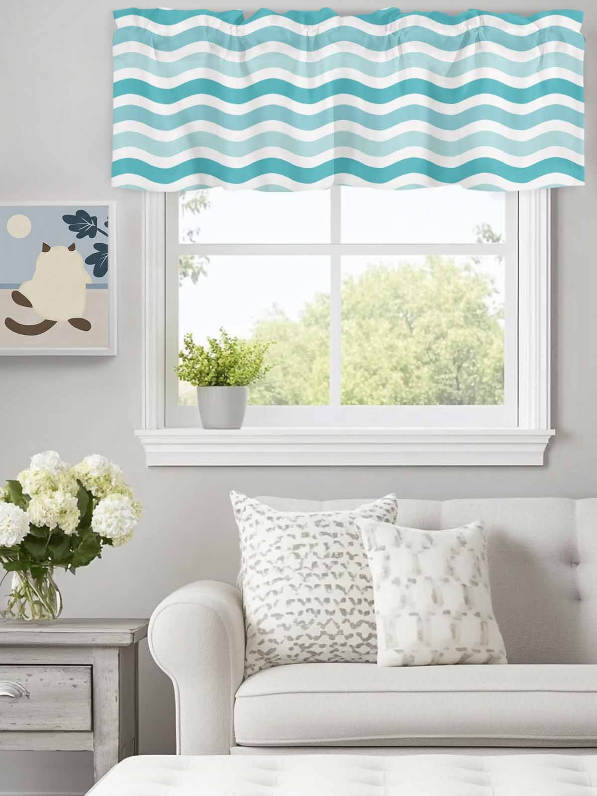 Curtain Valance for Windows, Modern Cyan Gradient Water Ripper Kitchen ...