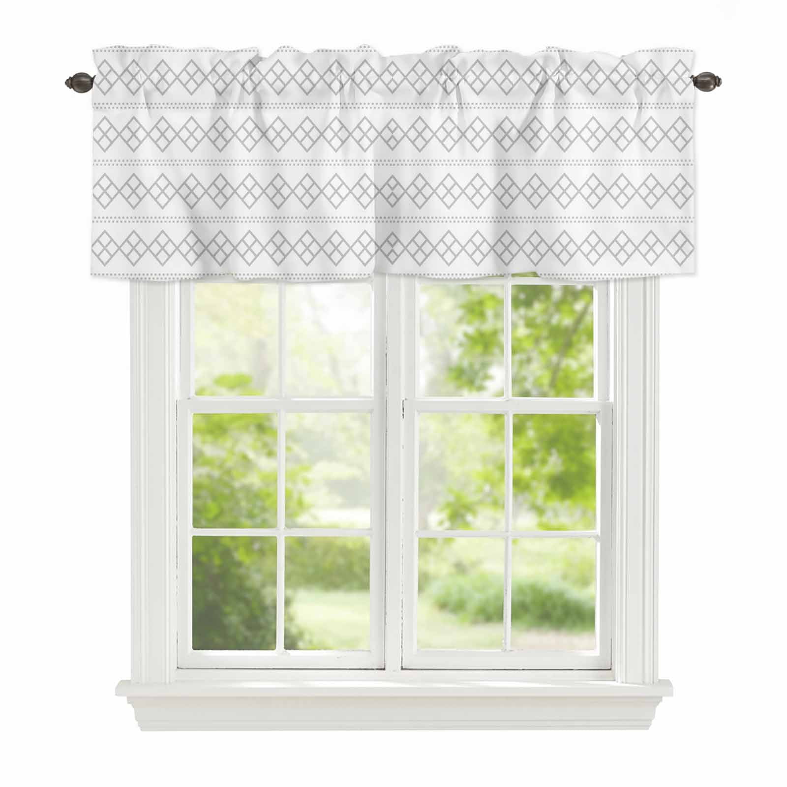 Curtain Valance for Windows, Modern Geometric Square Dot Gray Kitchen ...