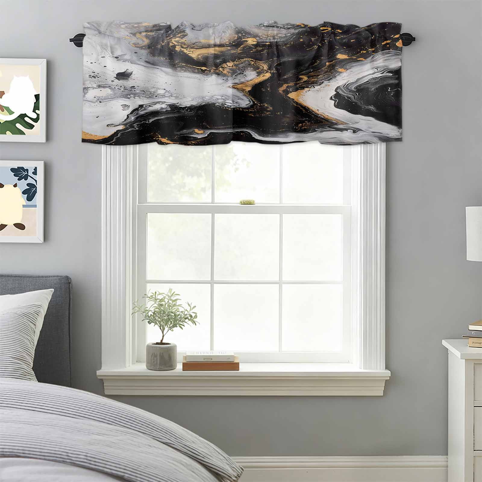 Curtain Valance for Windows, Modern Marble Crack Texture Kitchen ...