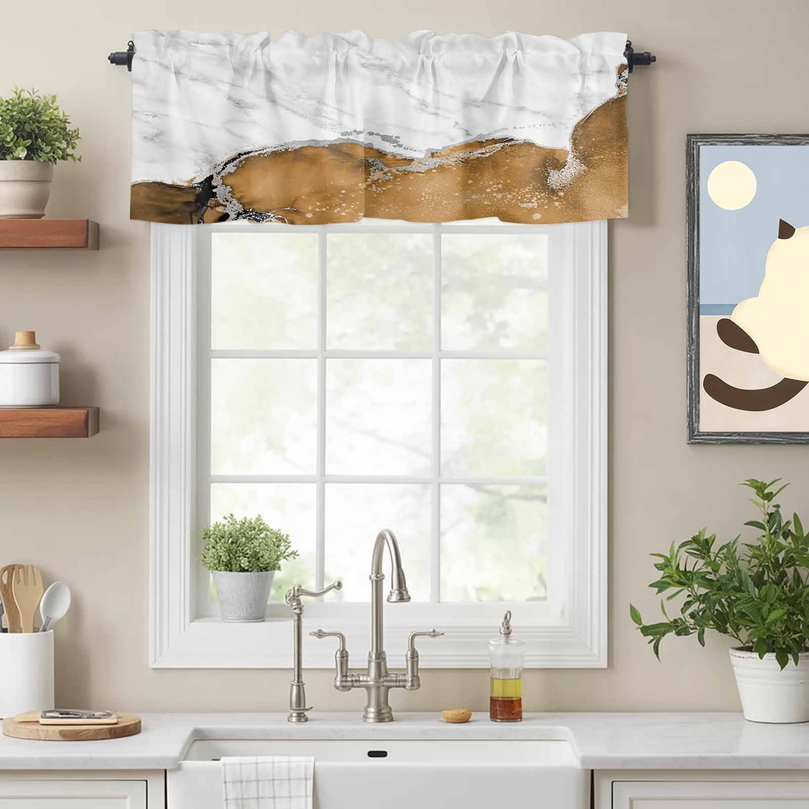 Curtain Valance for Windows, Modern Marble Style Kitchen Valances Rod ...
