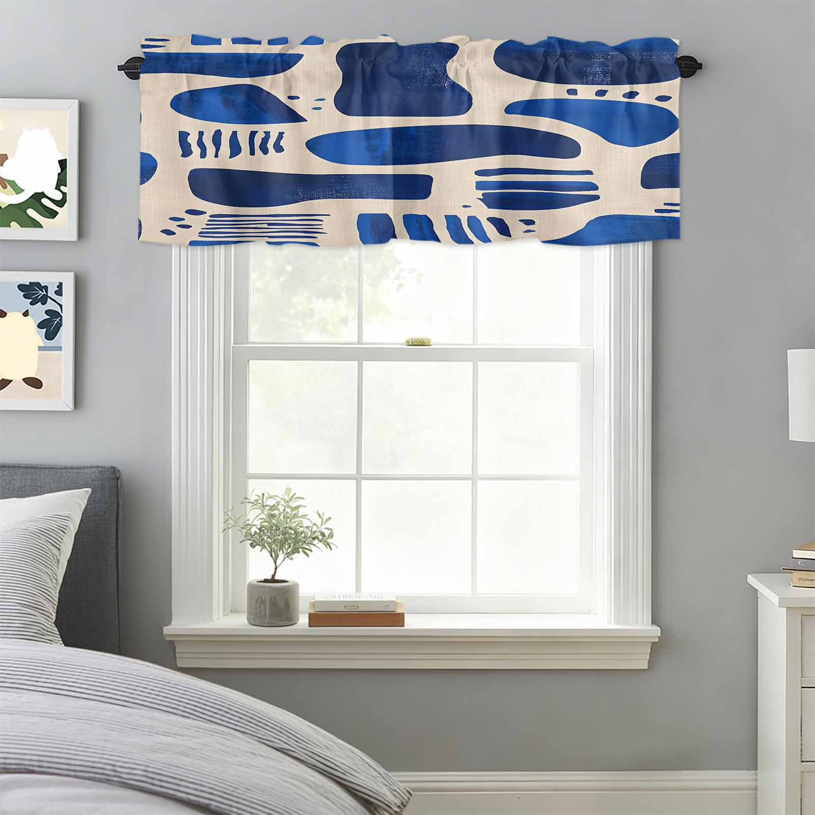 Curtain Valance for Windows, Modern Navy Blue Color Block Kitchen ...
