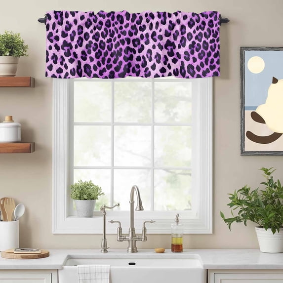 Curtain Valance for Windows, Modern Purple Leopard Texture Kitchen ...