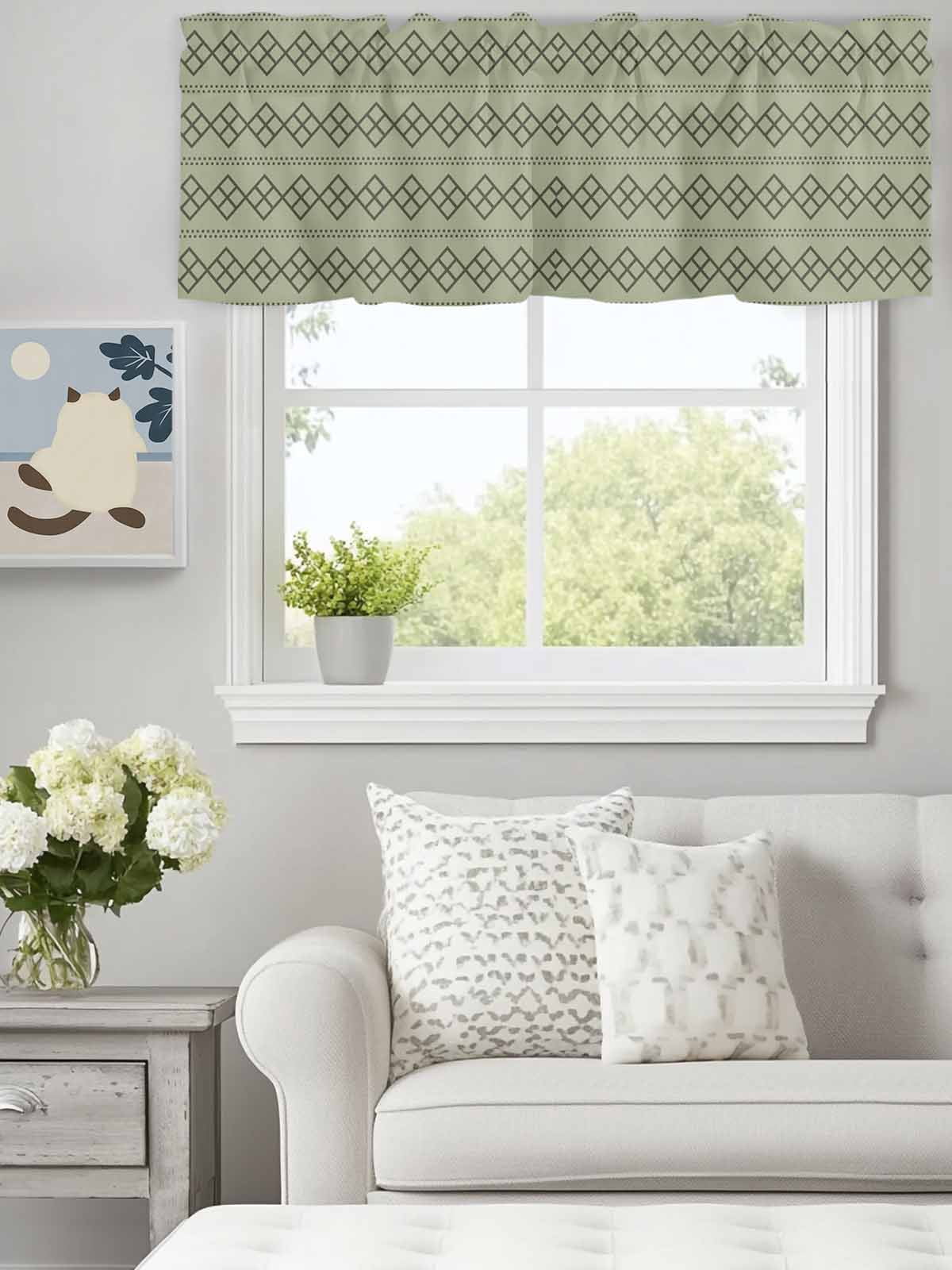Curtain Valance for Windows, Modern Sage Green Black Check Kitchen ...