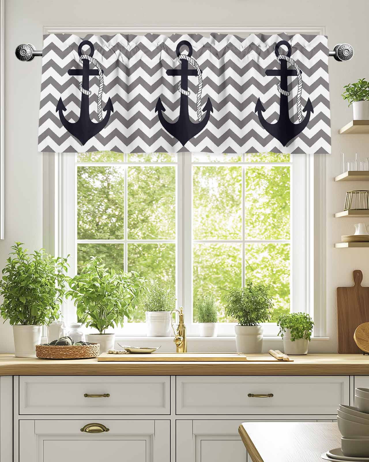 Curtain Valance for Windows,Nautical Anchor Dark Blue Kitchen Valances ...