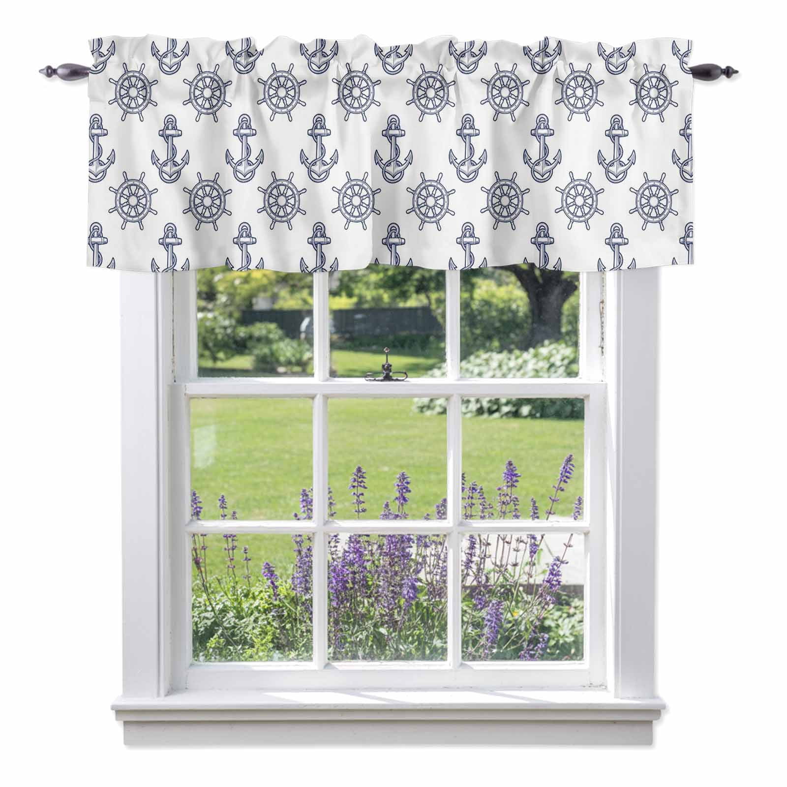 Curtain Valance for Windows, Nautical Anchor Ship Rudder Kitchen ...