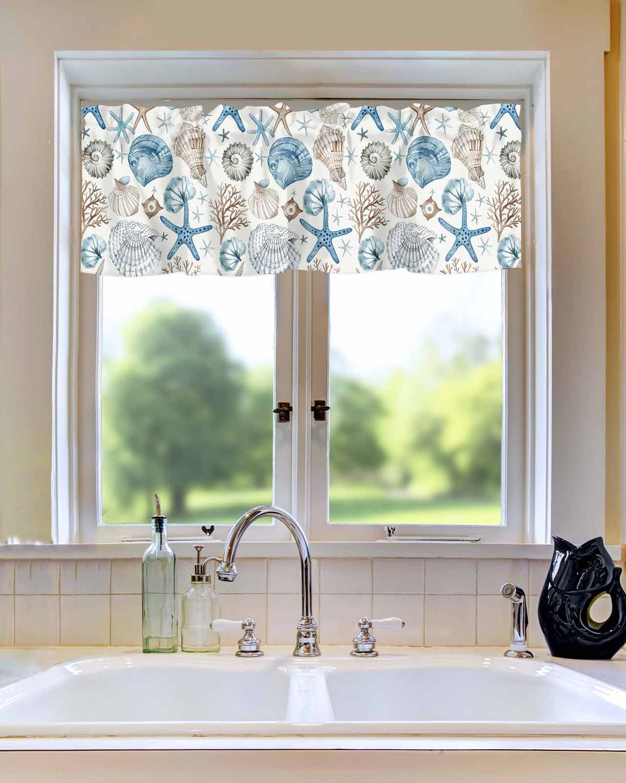 Curtain Valance for Windows Nautical Beach Shells Starfish Seamless ...