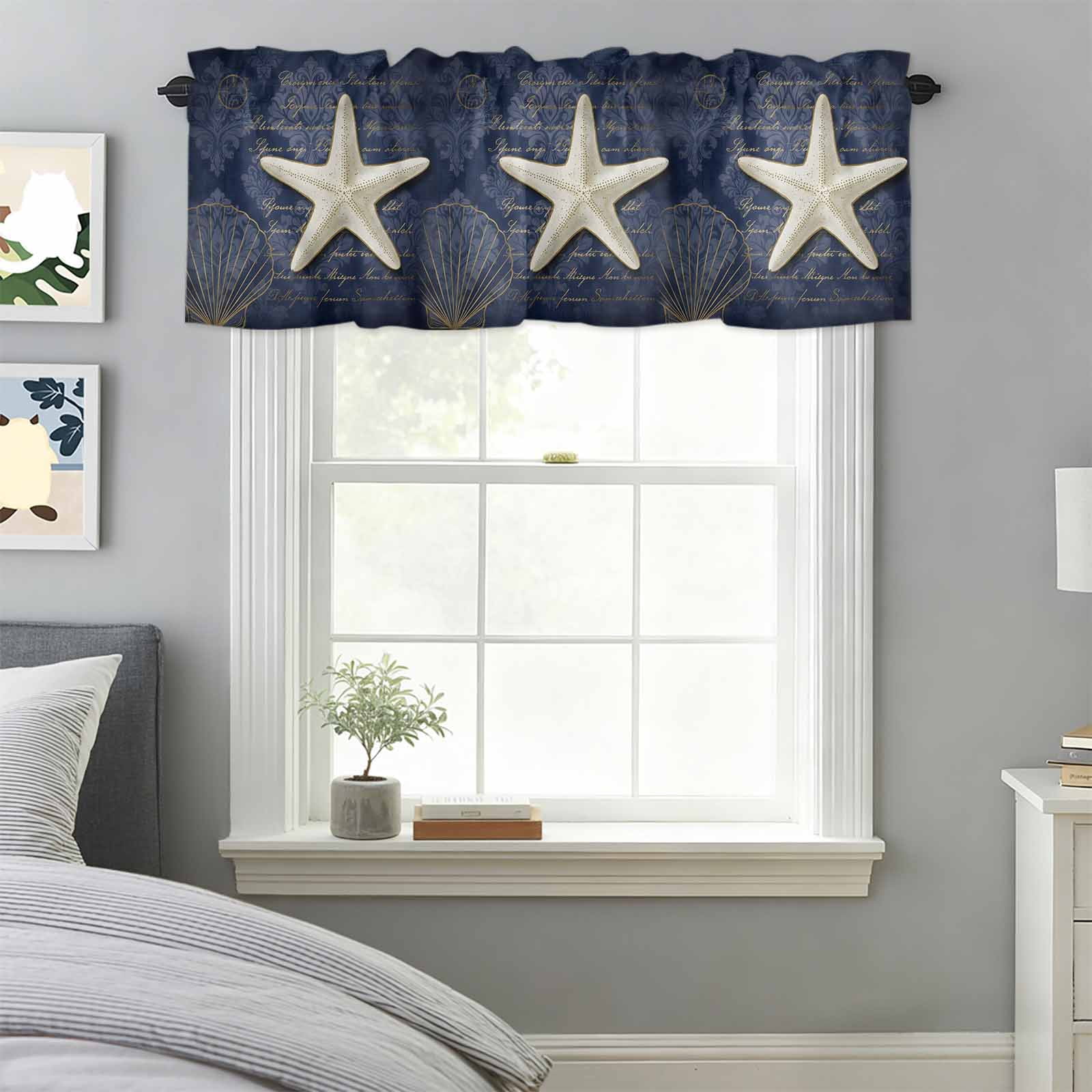 Curtain Valance for Windows, Nautical Retro Starfish Shells Kitchen ...